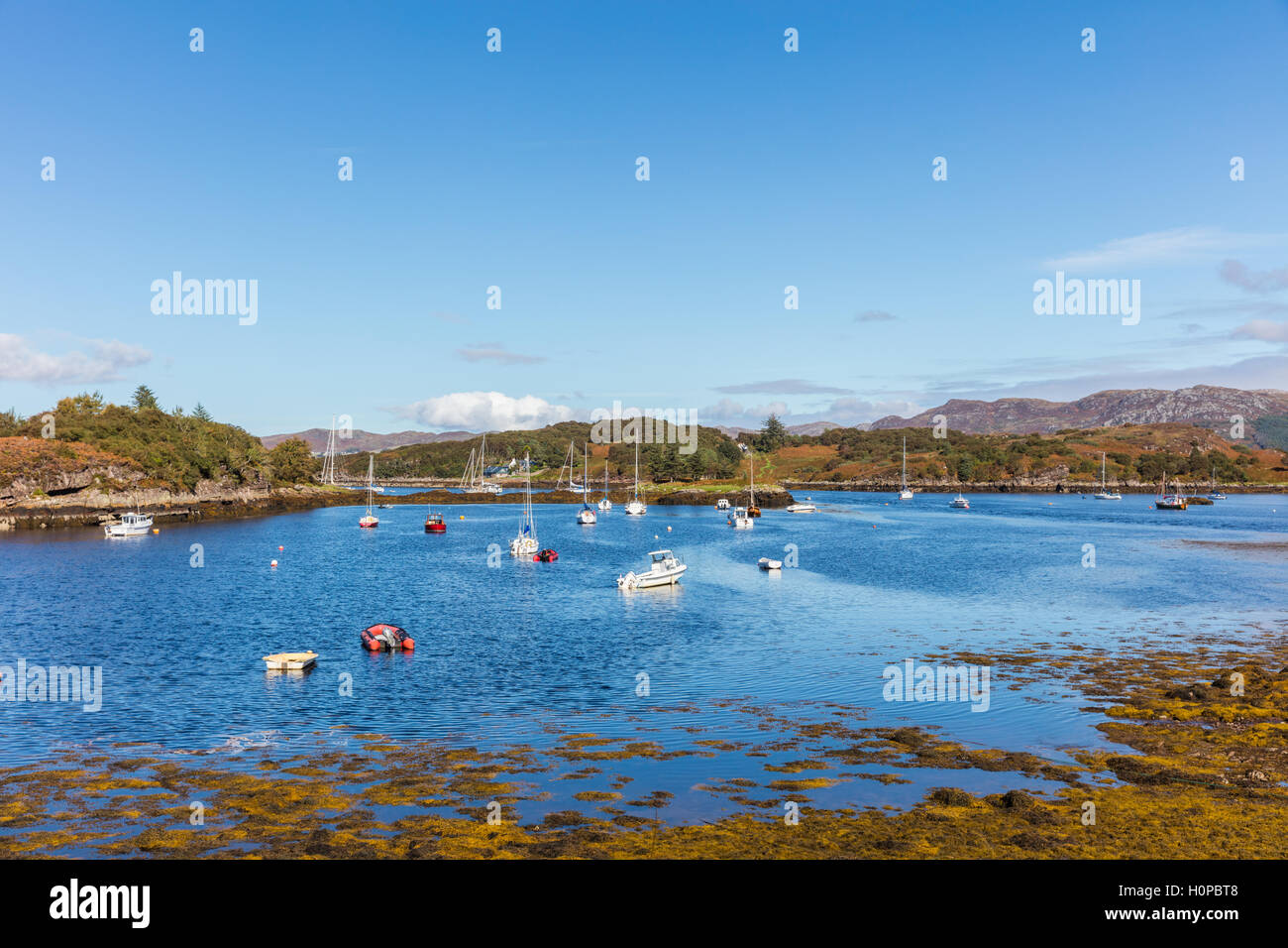 Boats at anchor in Loch Shieldaig, Shieldaig, Wester Ross, Northwest ...