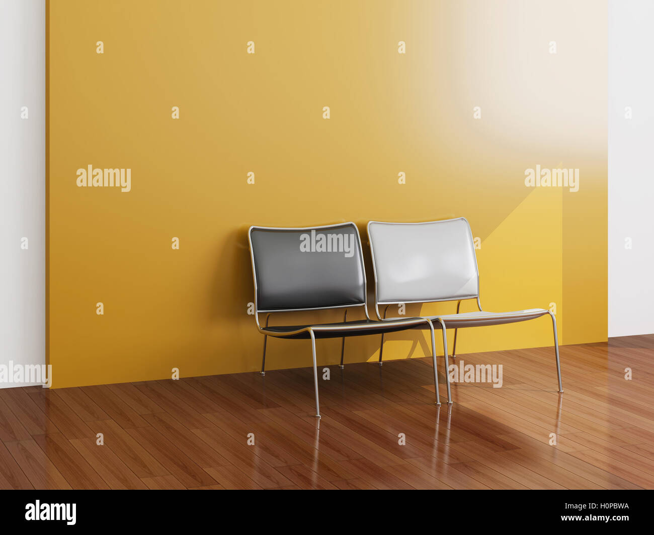 High resolution image. 3d rendered illustration. Two chairs against the ...