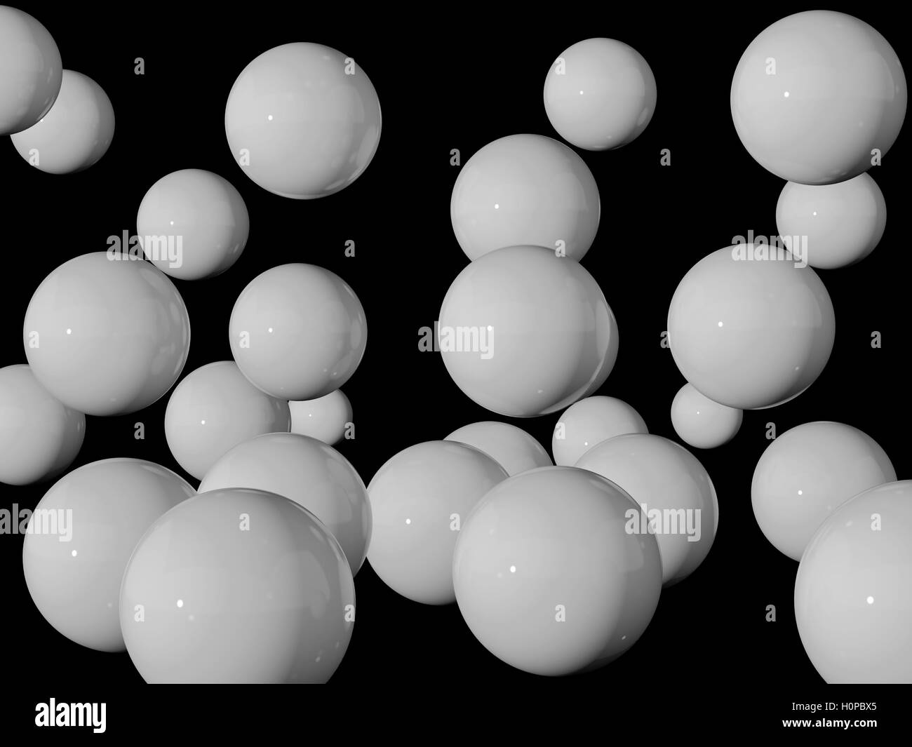 High resolution image white spheres. 3d illustration over black ...