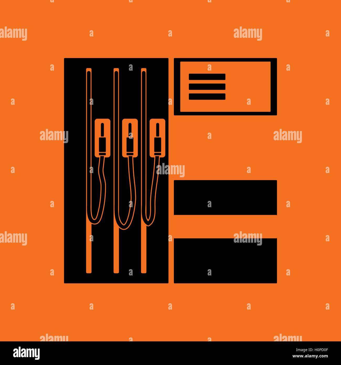 Fuel station icon. Orange background with black. Vector illustration ...