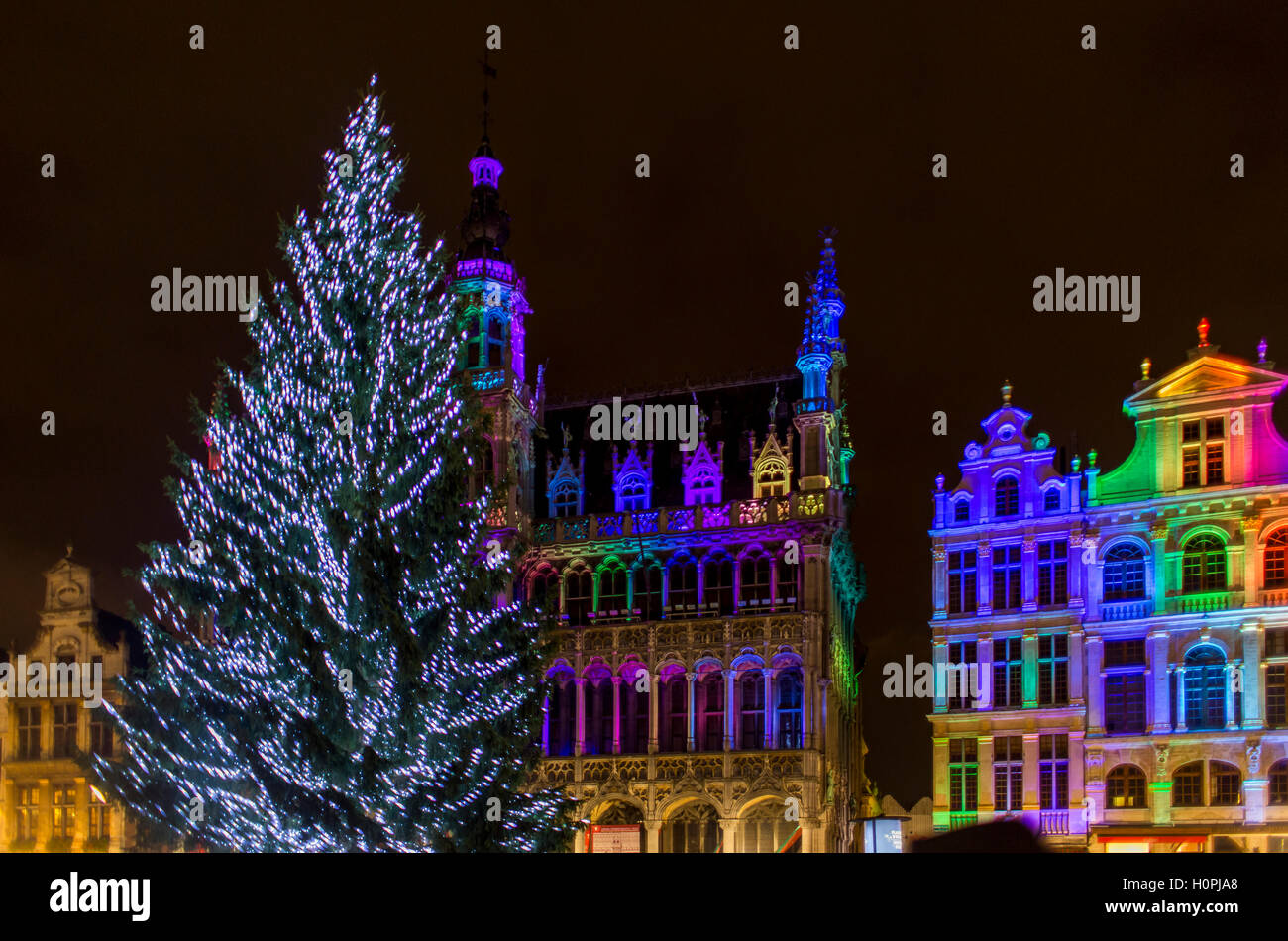 Brussels Belgium Central Square with Christmas tree and lights Stock ...
