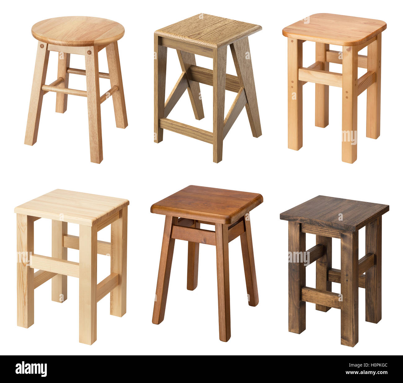 Wooden stools isolated on white background Stock Photo - Alamy