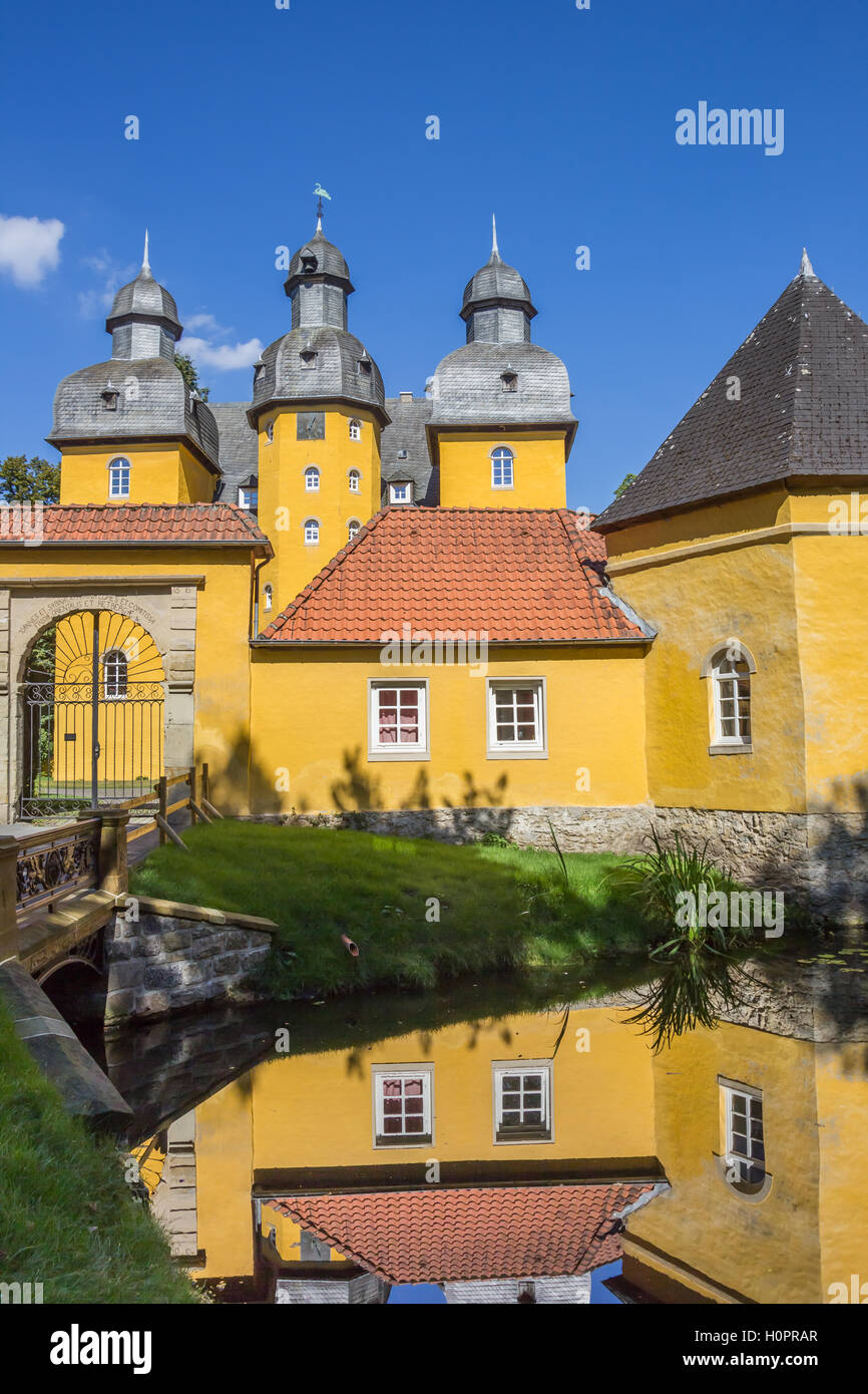 Castle of Schloss Holte-Stukenbrock in Germany with reflection in the ...