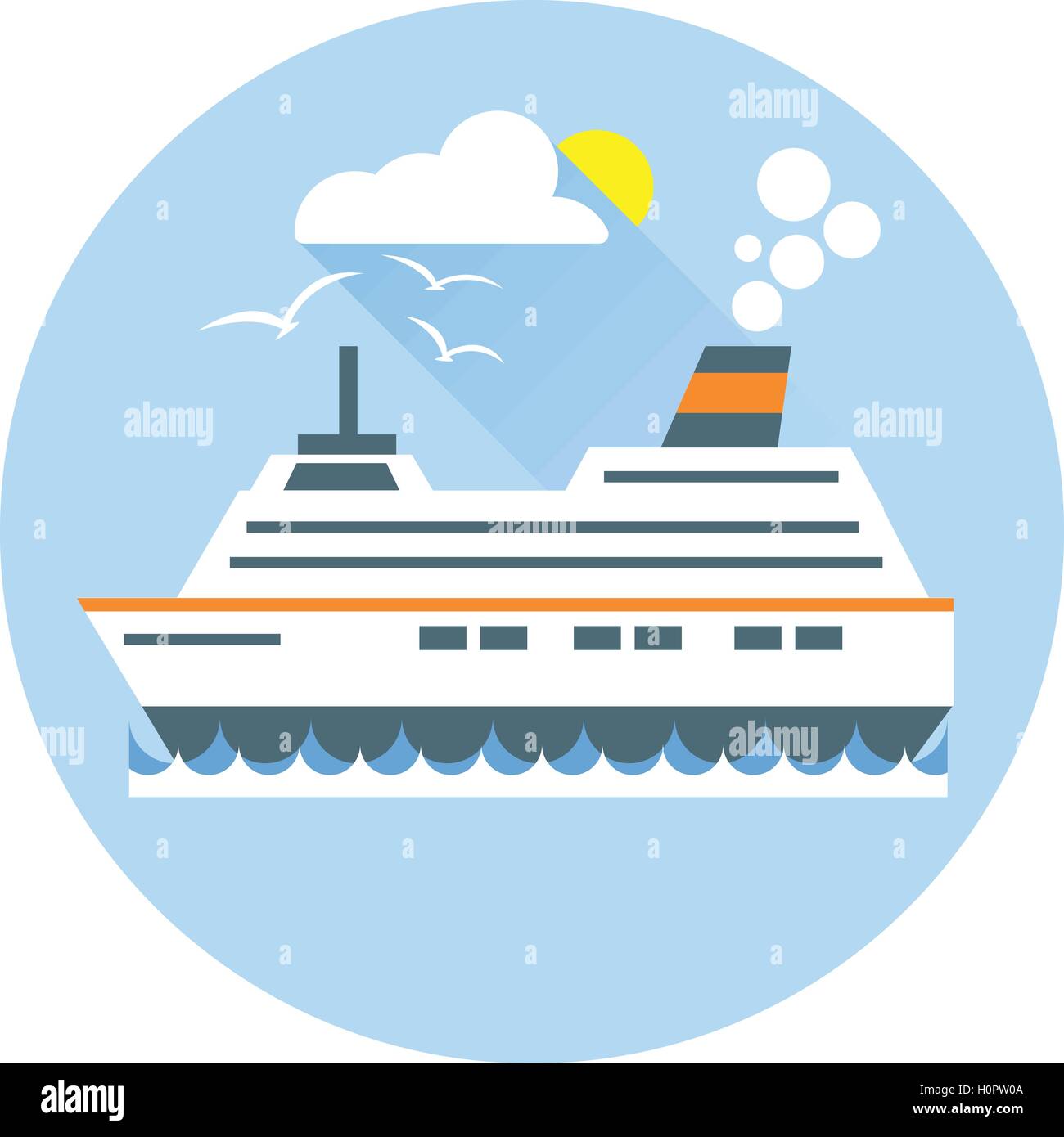 Digital vector with ocean ship boat icon with sun and birds, over white ...