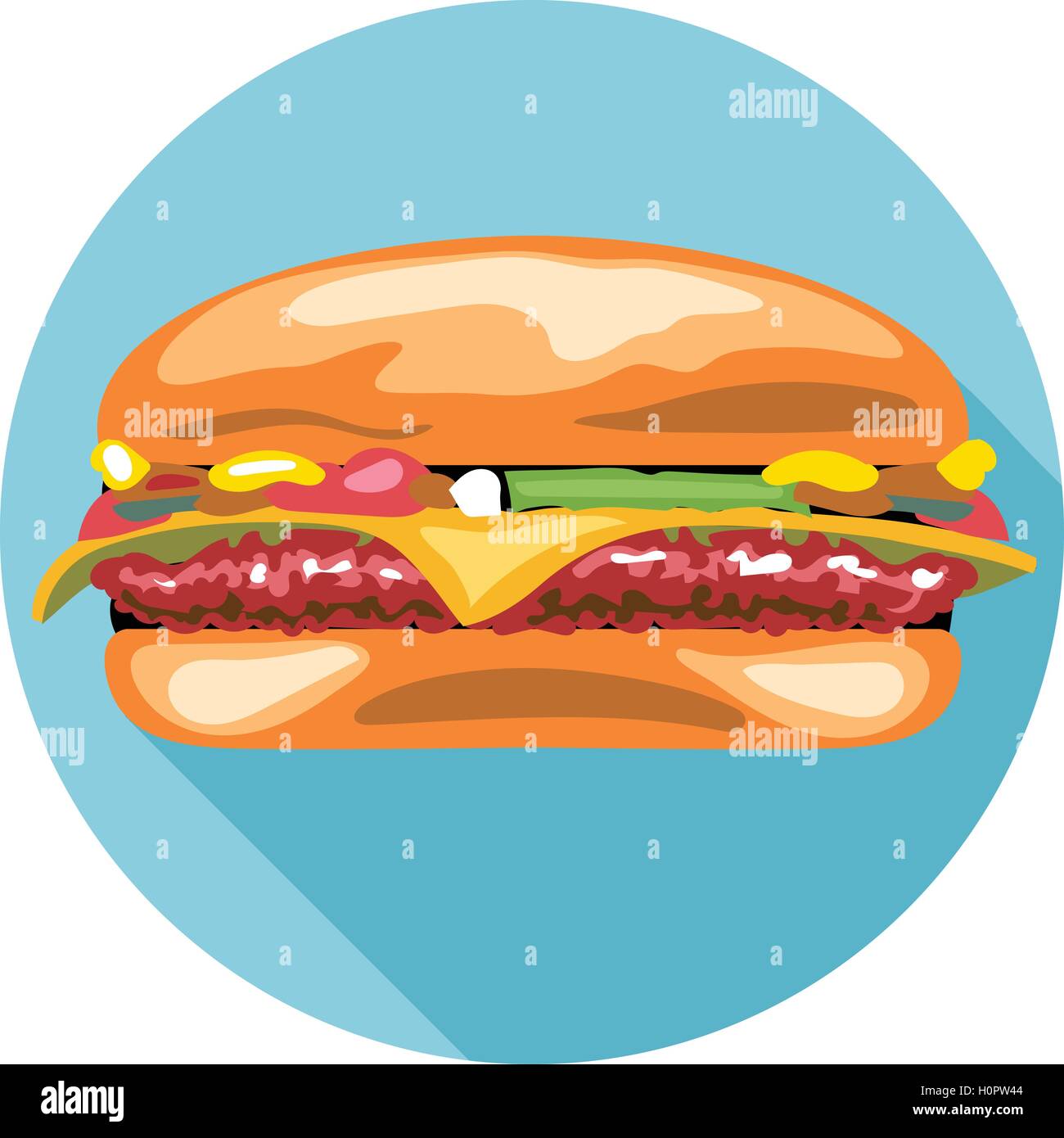 Digital vector tasty cheese burger in a blue circle, flat style Stock ...