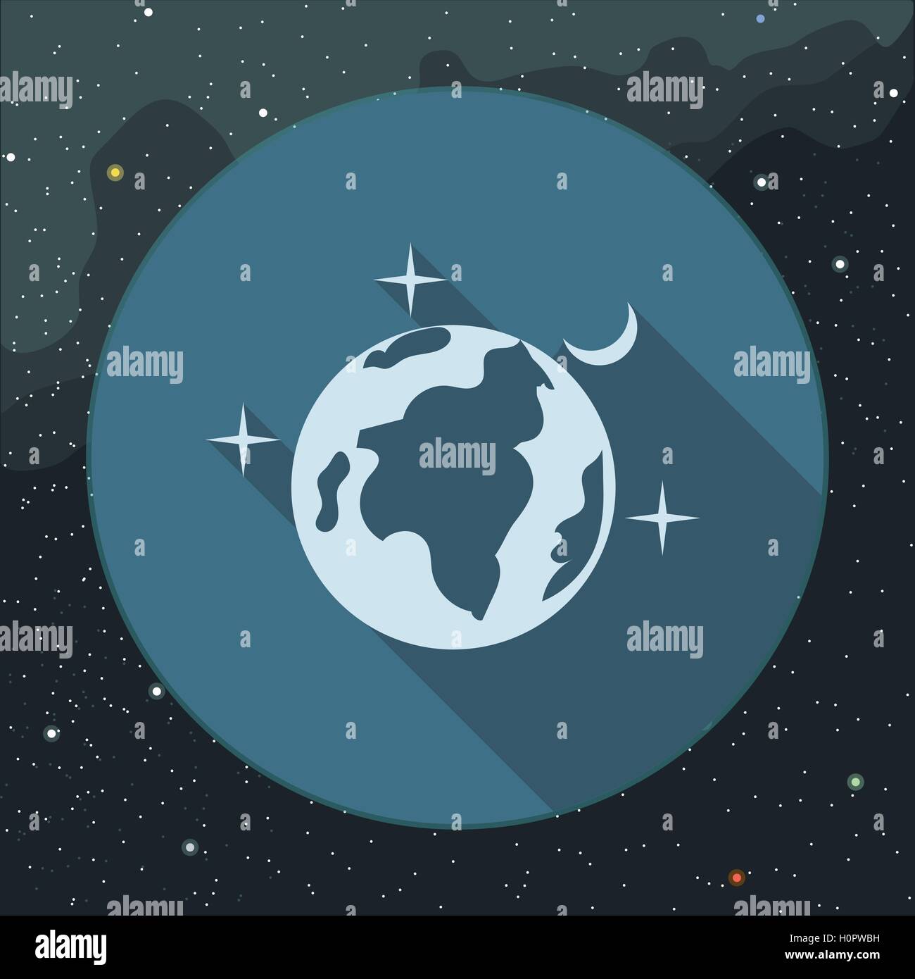 Digital vector planet earth icon with stars and moon, over stelar ...