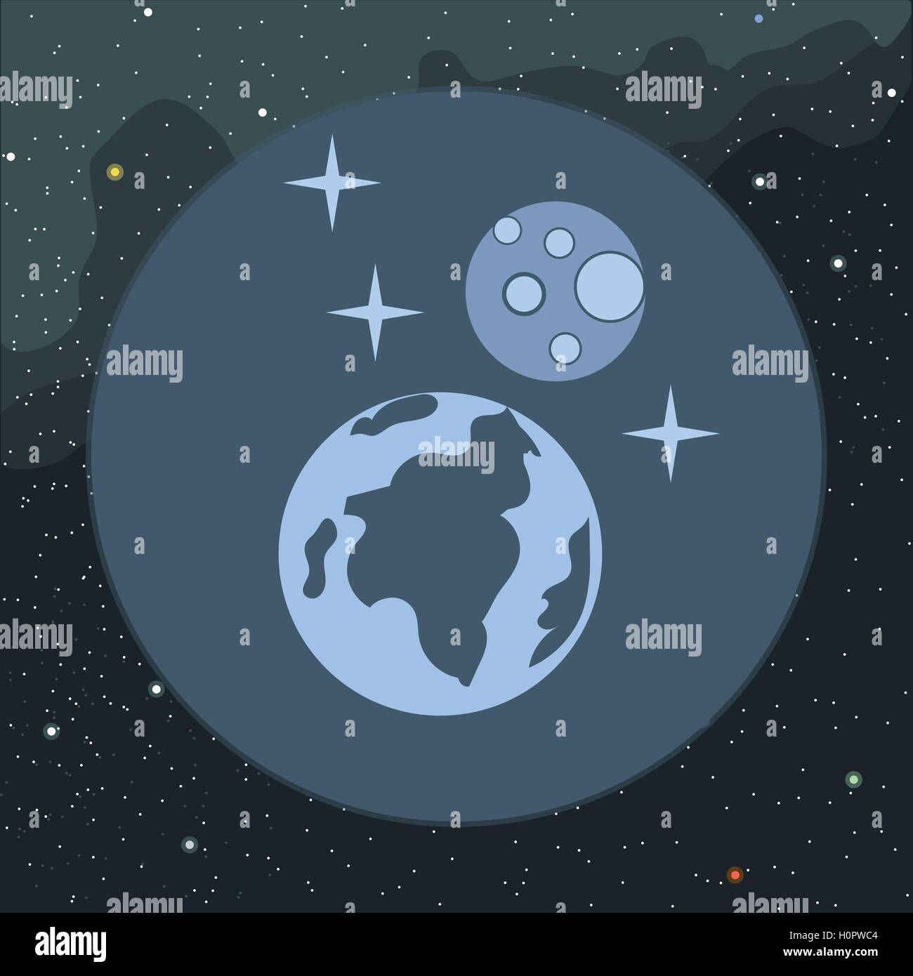 Digital vector planet earth icon with stars and moon, over stelar ...