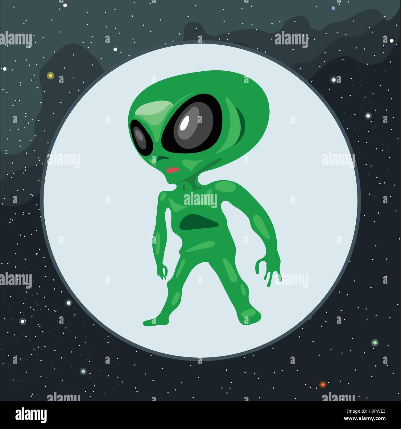 Digital vector green alien scary creature with big eyes icon, over ...