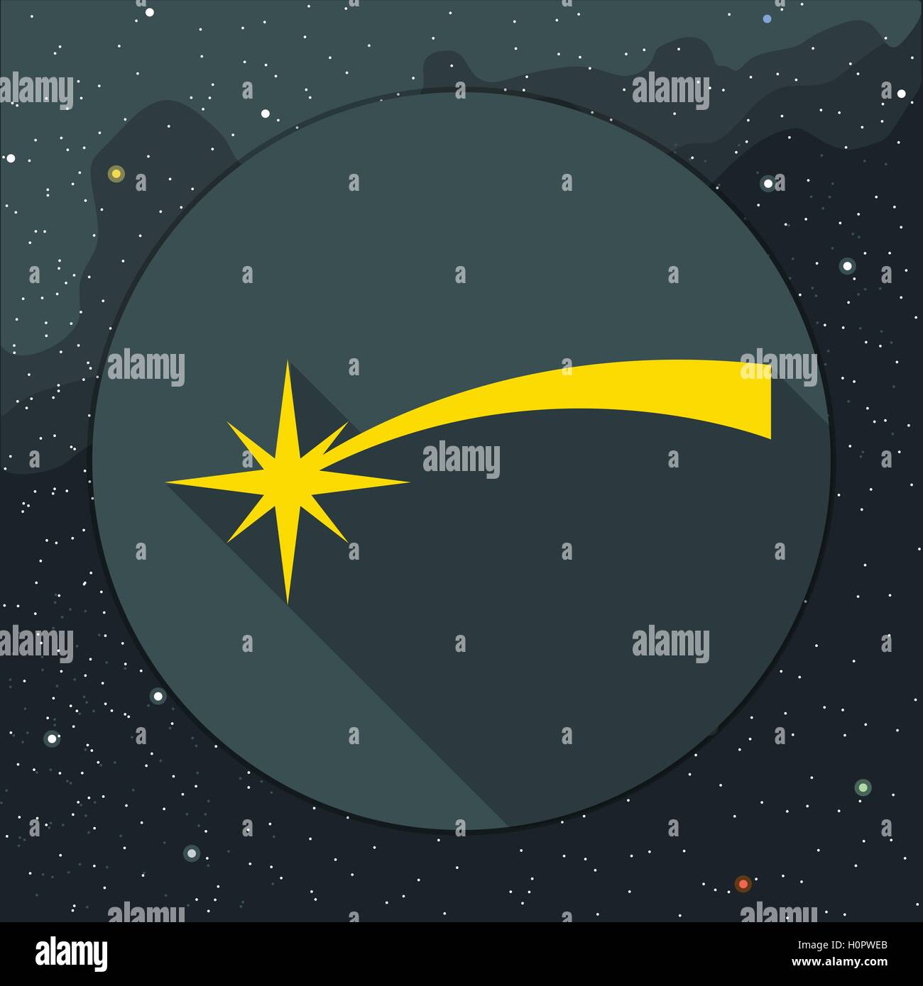 Digital vector yellow comet falling icon, over background with stars ...