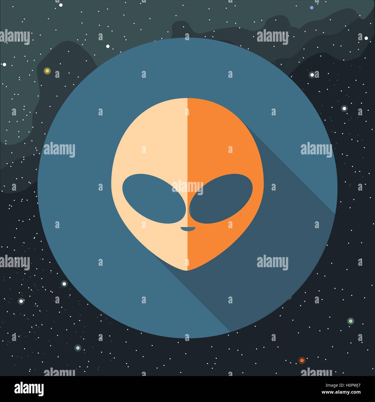Digital vector with orange alien head sign, over background with stars ...
