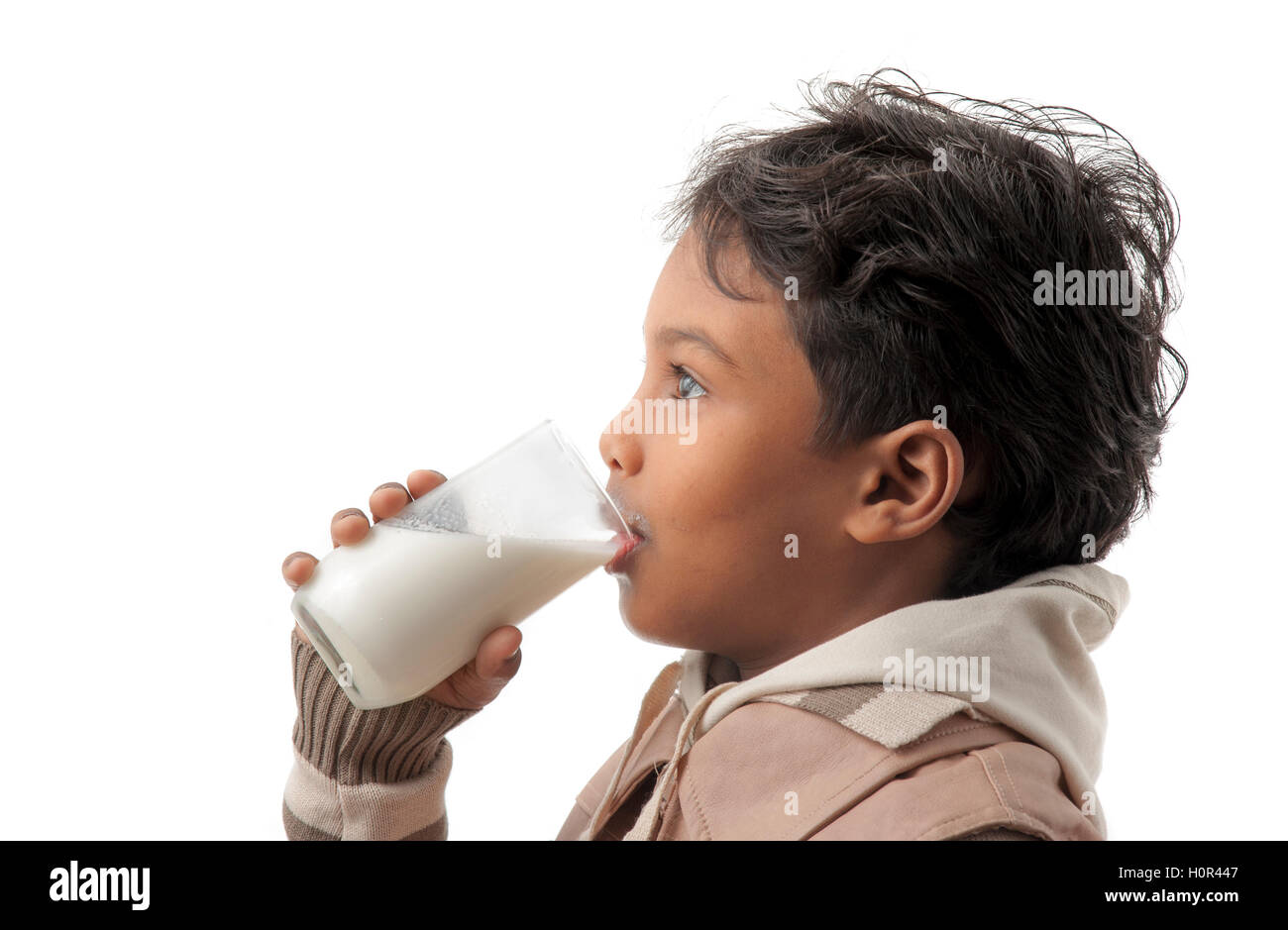 Healthy Boy Drinks Milk Isolated on White Background Stock Photo - Alamy