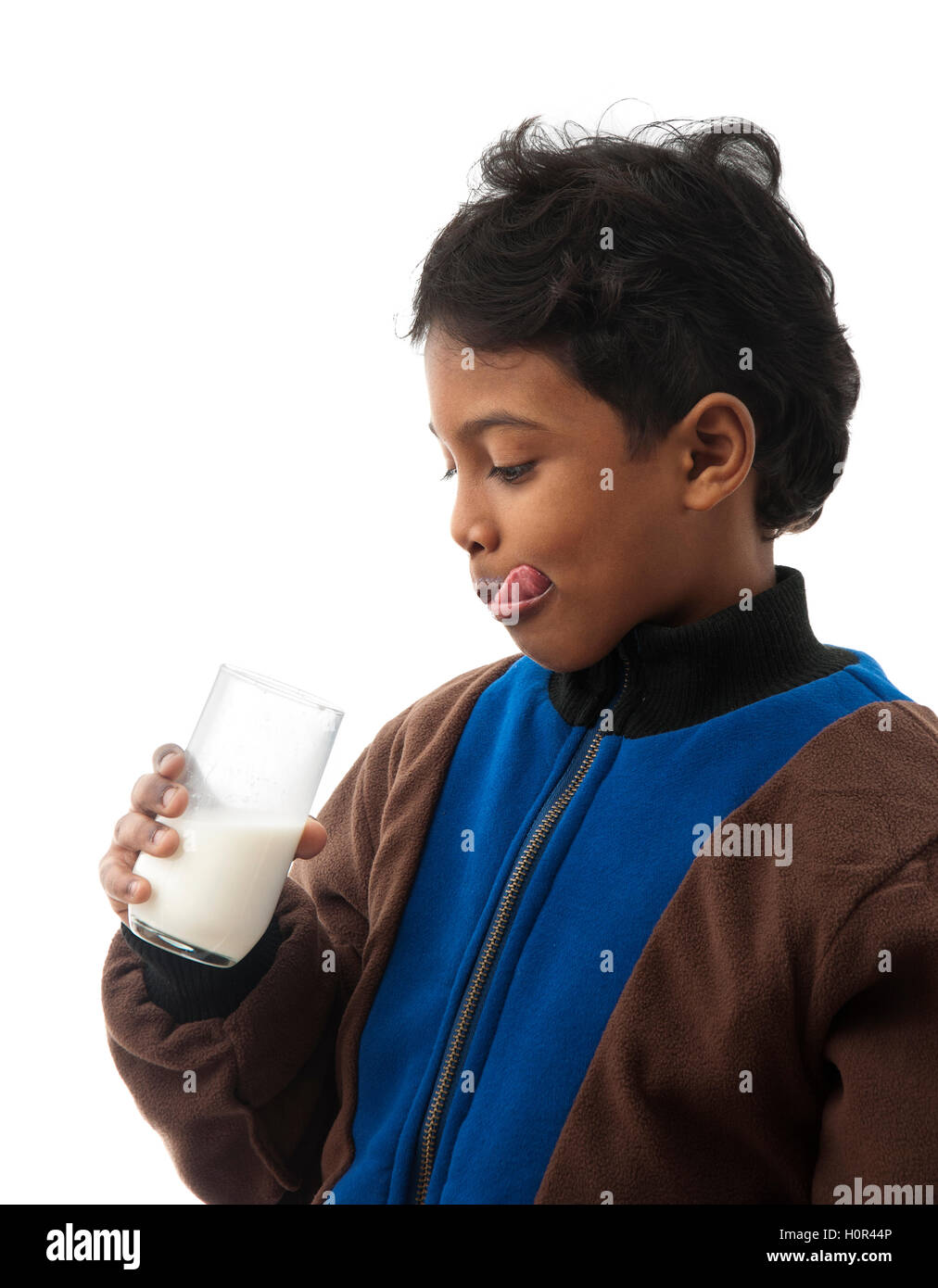 Boy With Cup of Milk Isolated on White Background Stock Photo - Alamy