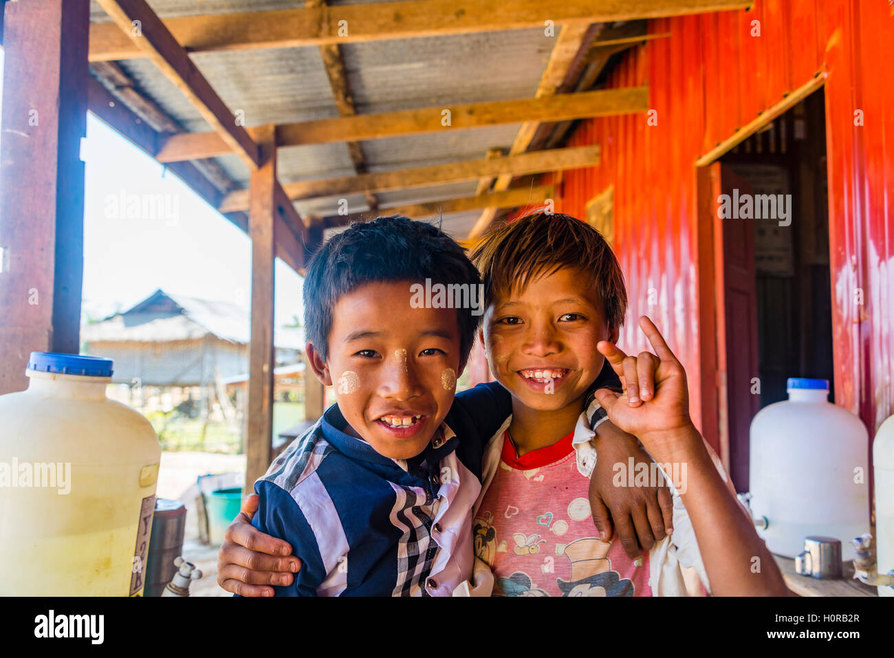 School children at school, posing for camera, Shan State, Myanmar Stock ...
