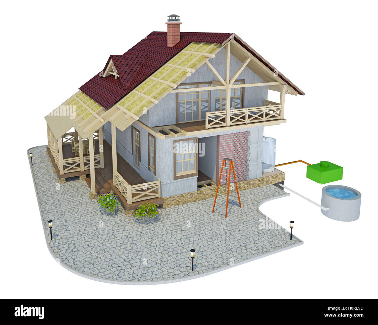 private house in section. 3d rendering. isolated in white Stock Photo ...