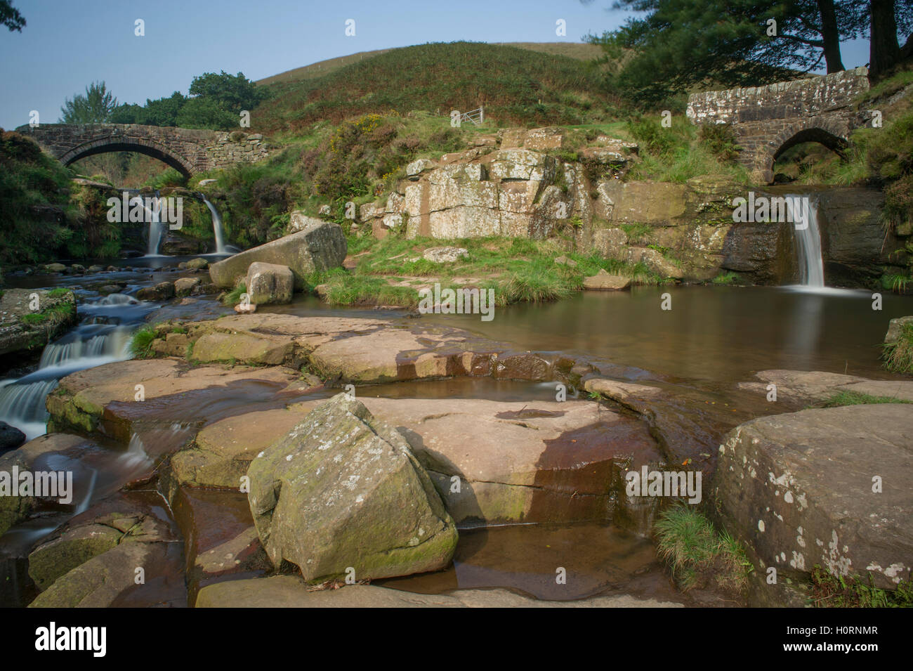 The bridges and waterfalls of Three Shires Head in the Peak District ...