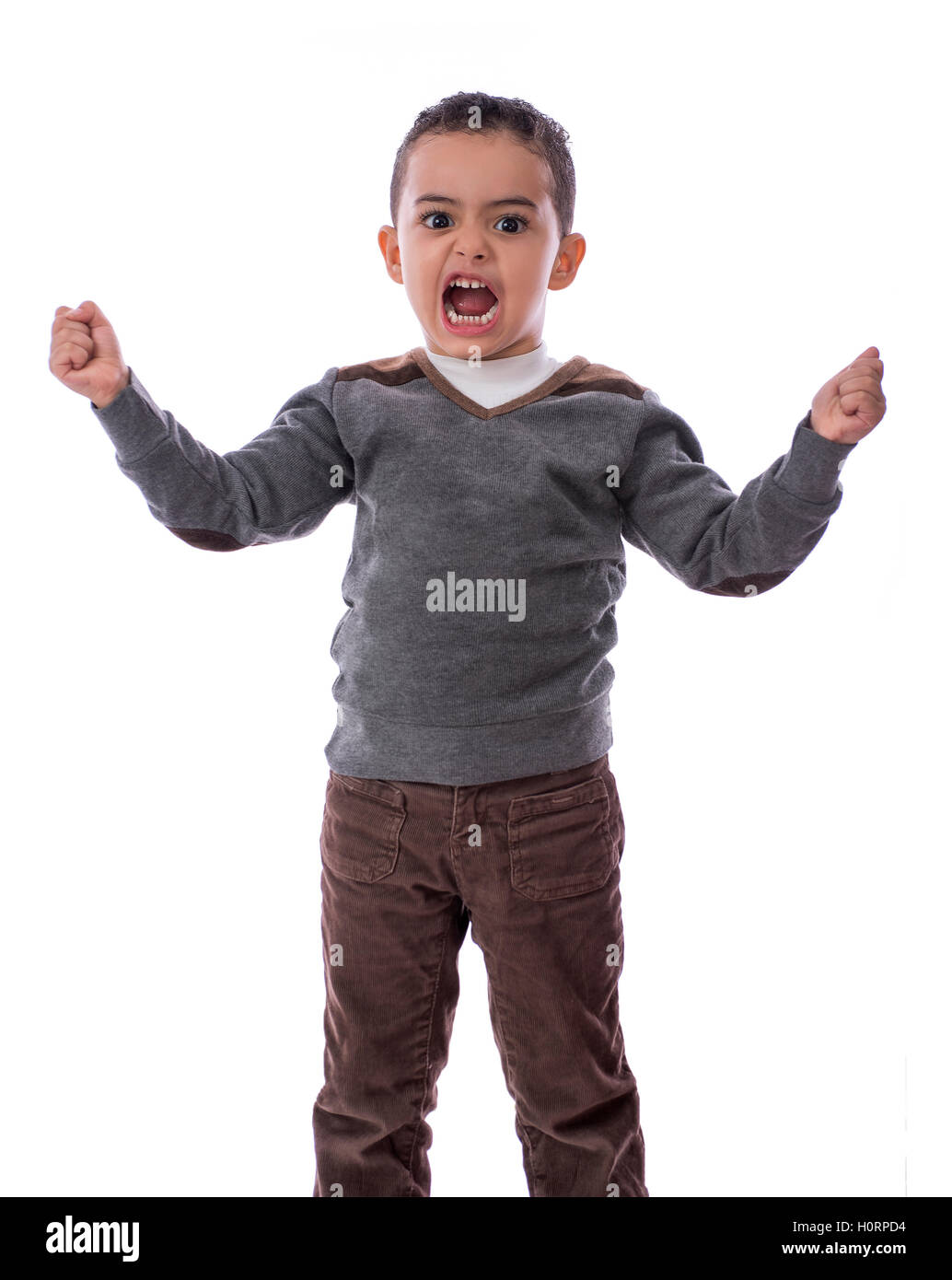 Angry Child Boy Isolated on White Background Stock Photo - Alamy
