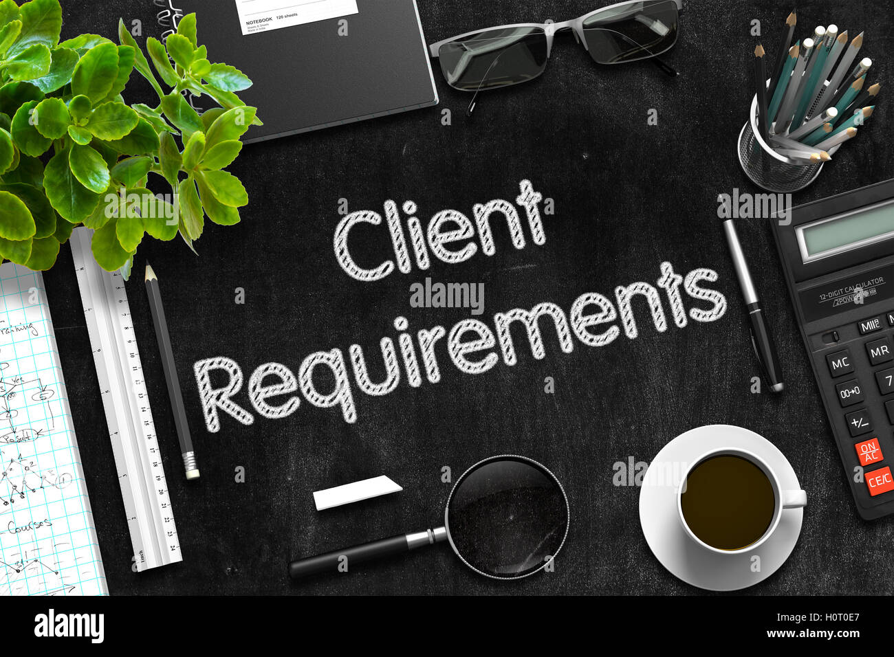 Client Requirements on Black Chalkboard. 3D Rendering Stock Photo - Alamy