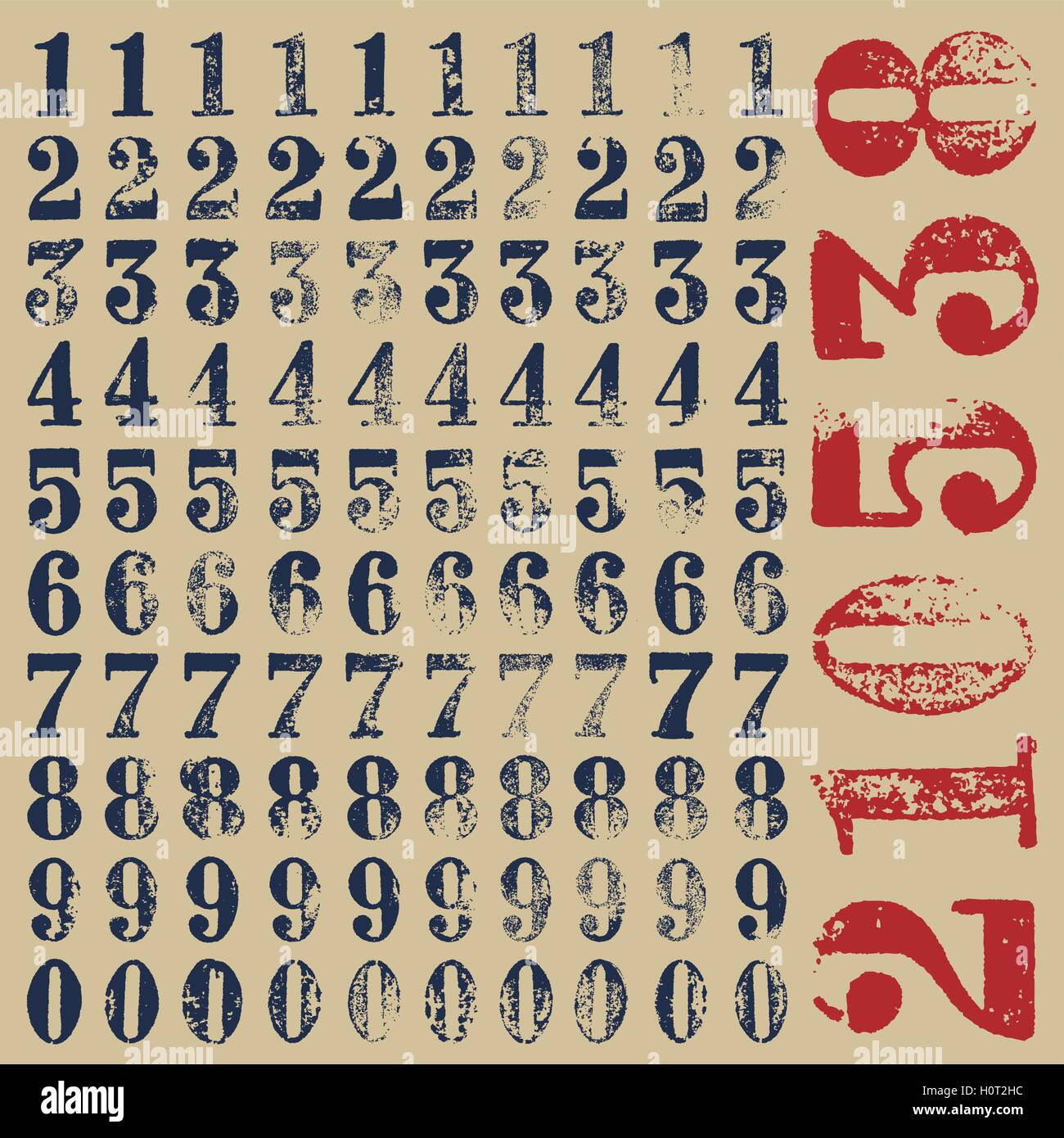 Rubber stamp serif numbers: ten alternatives for each type Stock Vector ...