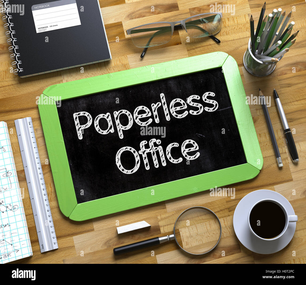 Paperless Office Concept on Small Chalkboard. 3D Stock Photo - Alamy