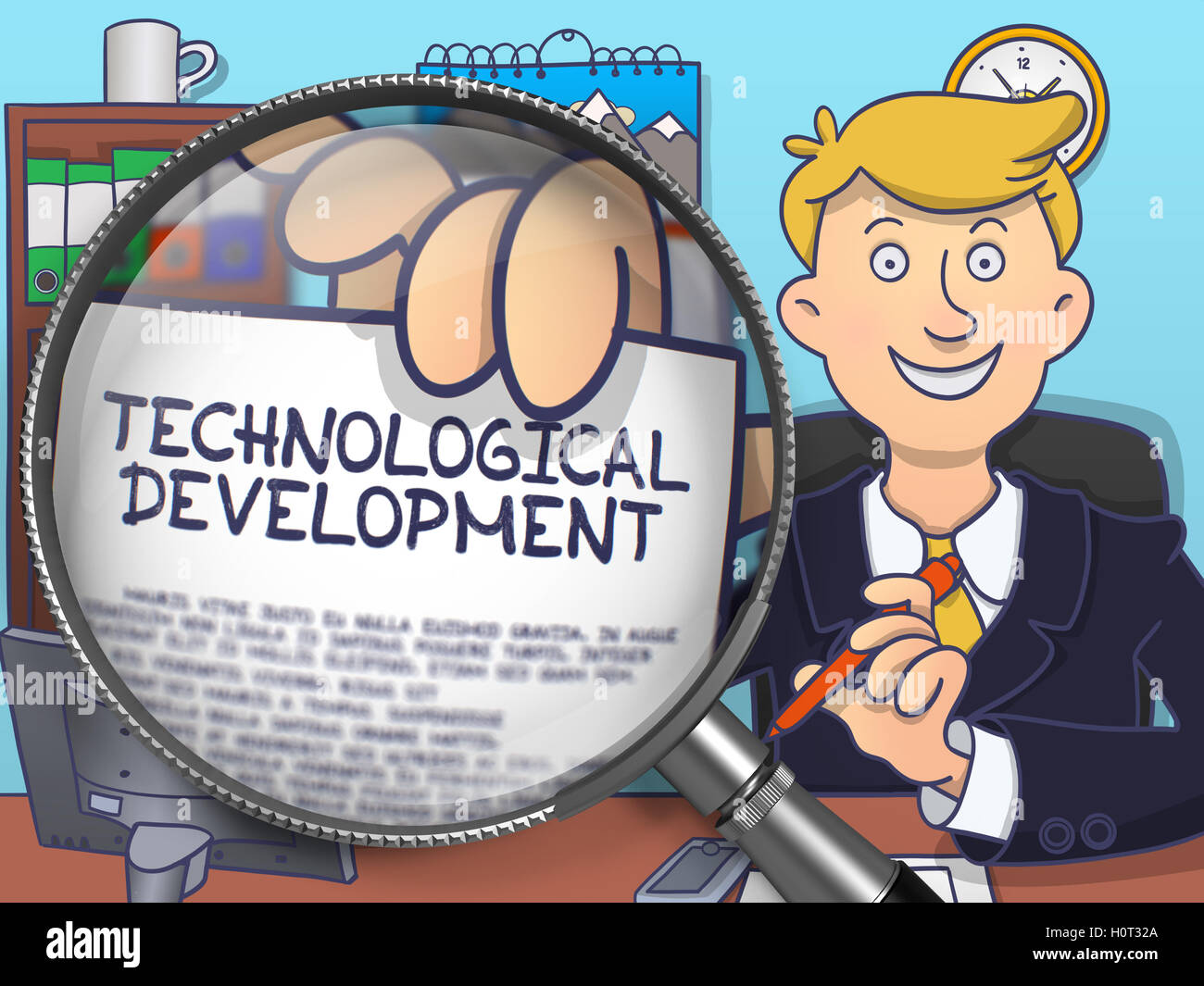 Technological Development through Magnifying Glass. Doodle Desig Stock ...