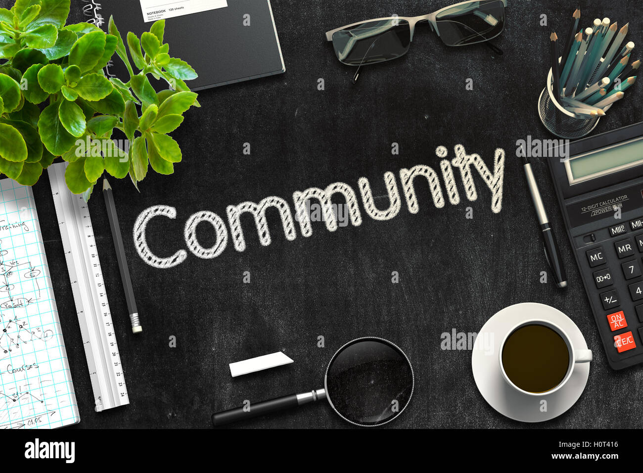 Community on Black Chalkboard. 3D Rendering Stock Photo - Alamy