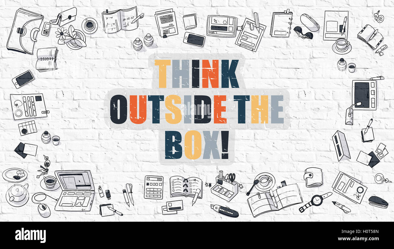 Think Outside the Box Concept with Doodle Design Icons Stock Photo - Alamy