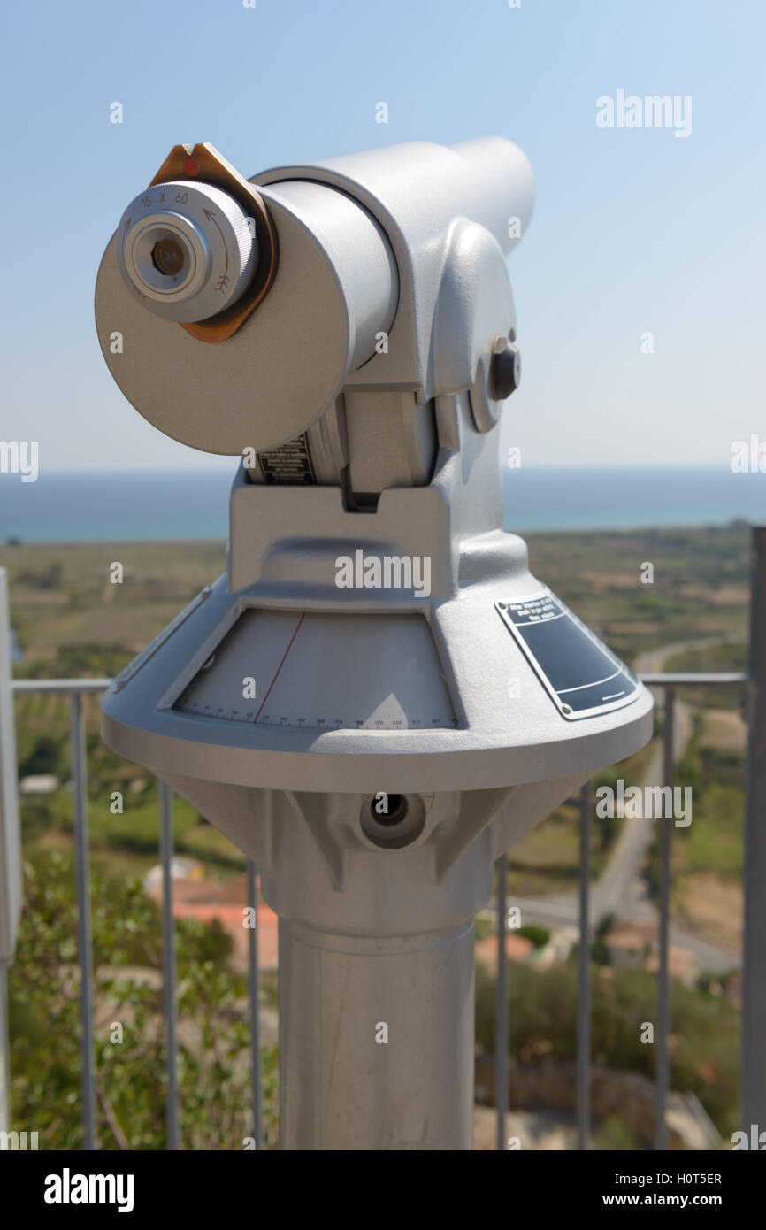 Telescope for panoramic views, token for tourist use Stock Photo - Alamy