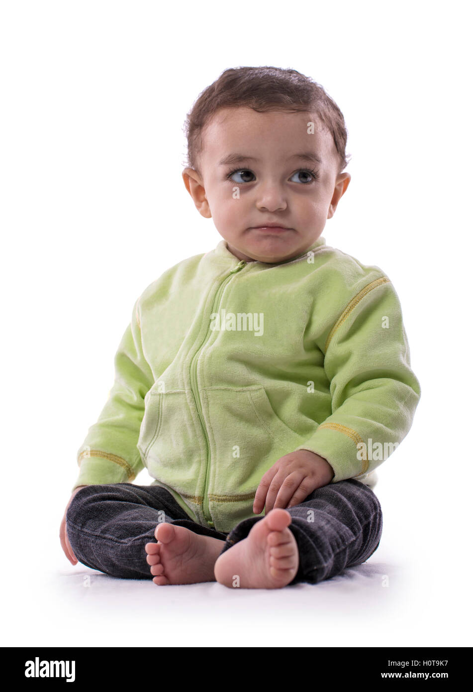 Cute Little Baby Boy Sitting Isolated on White Stock Photo - Alamy