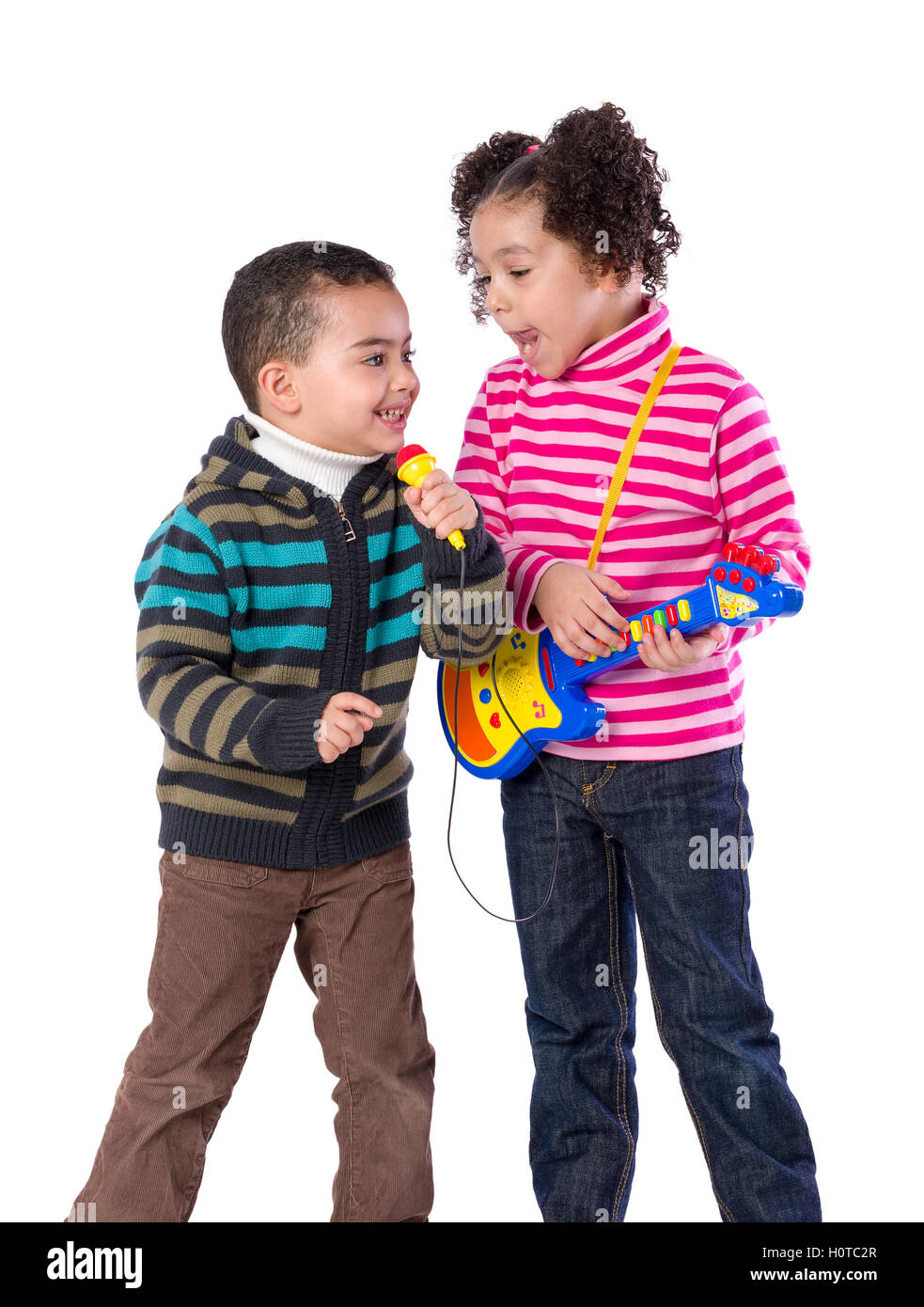 Two Adorable Kids Singing Isolated on White Background Stock Photo - Alamy