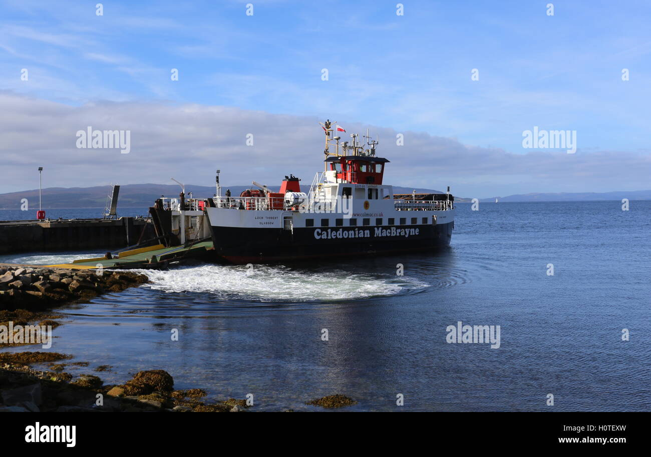 Calmac Ferry MV Loch Tarbet departing Lochranza Isle of Arran Scotland ...
