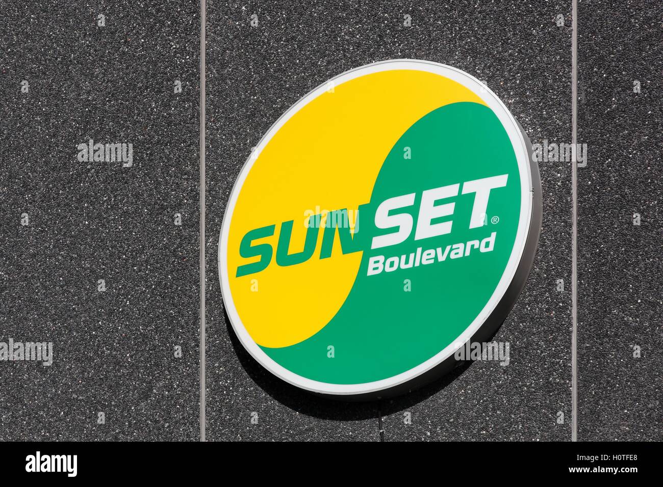 Sunset Boulevard logo on a wall Stock Photo - Alamy