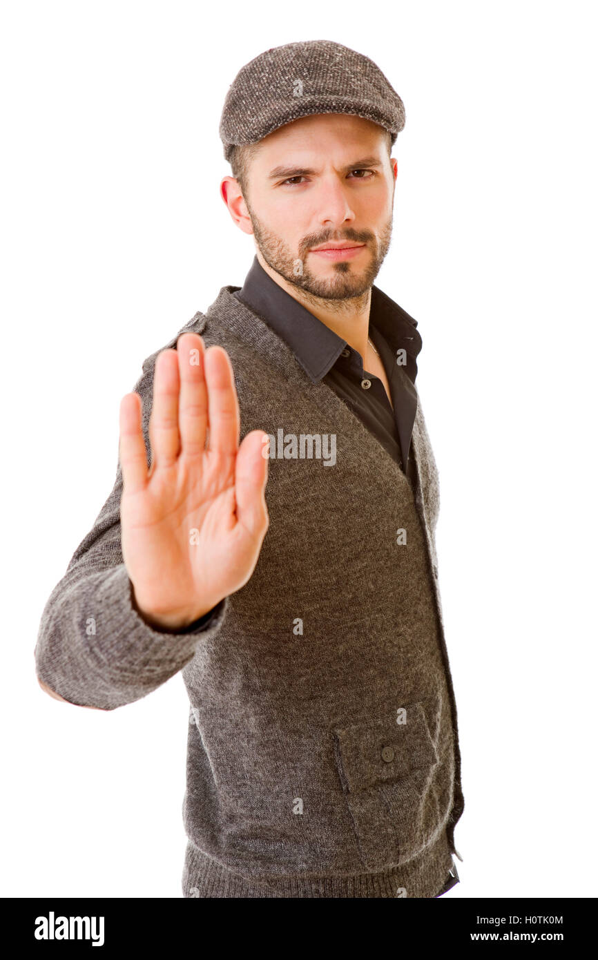 young man making stop with his hand, isolated Stock Photo - Alamy