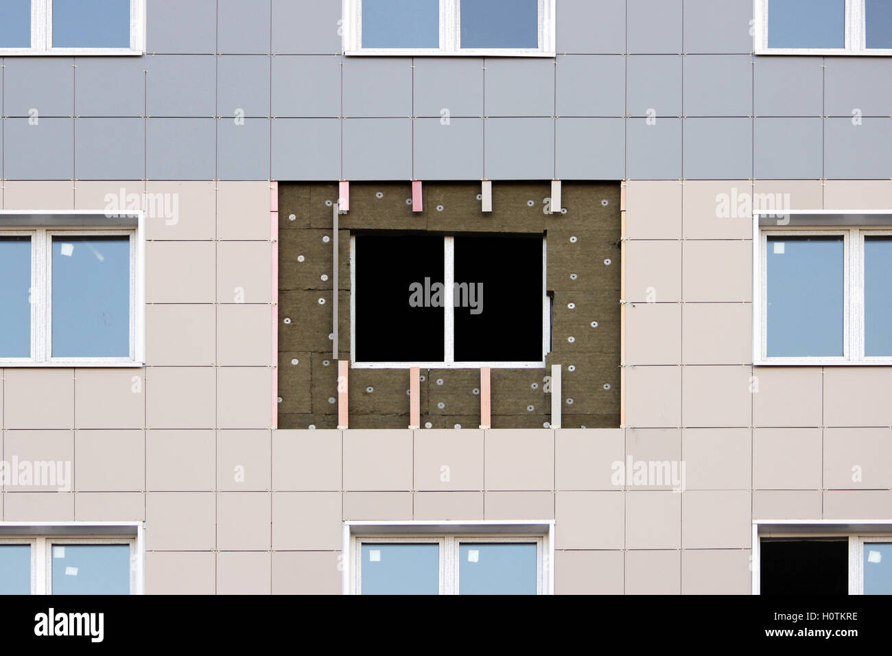 windows in a newly built house. wall structure with insulated non ...