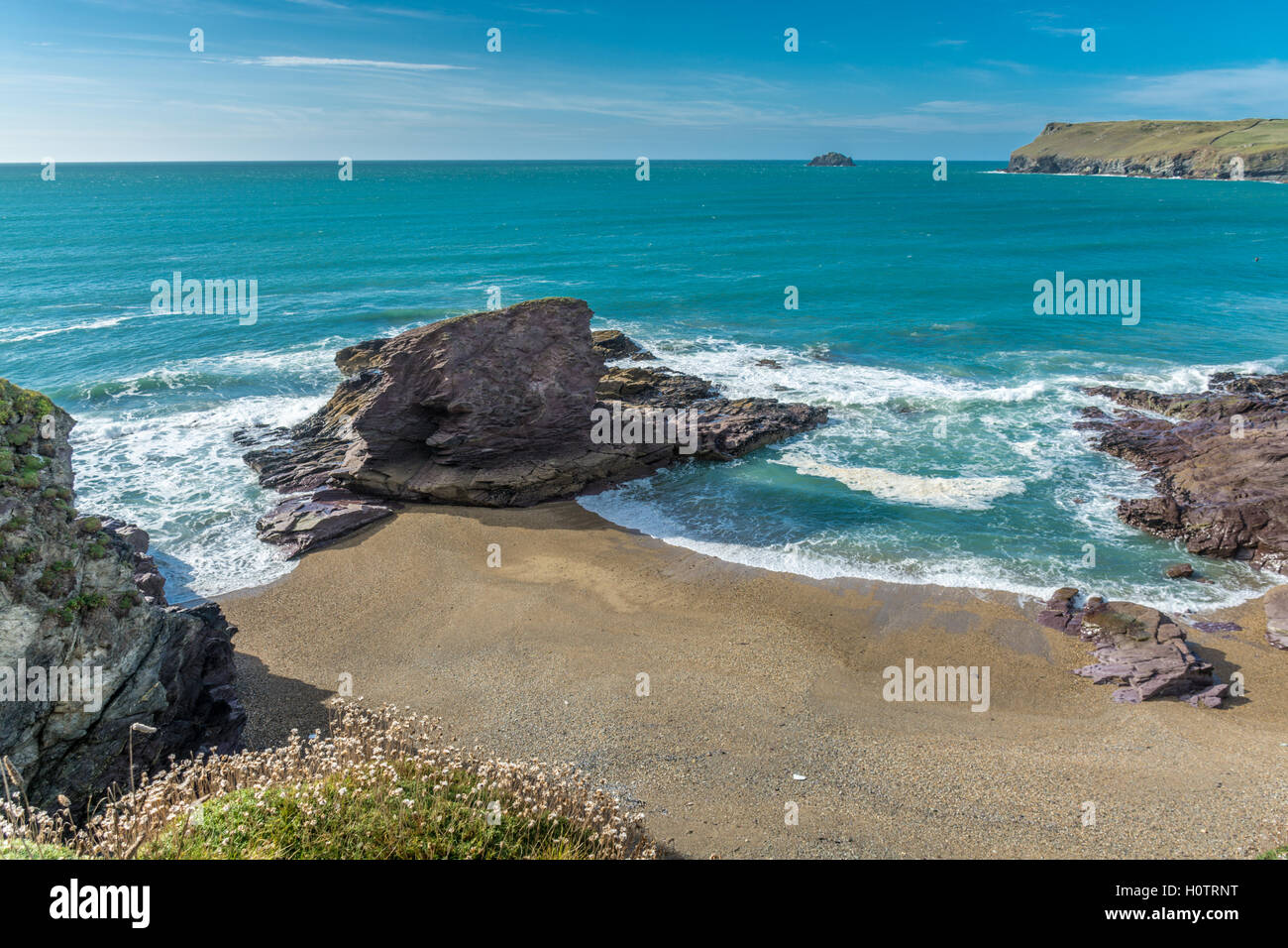 View of Hayle Bay at Polzeath in North Cornwall Stock Photo - Alamy