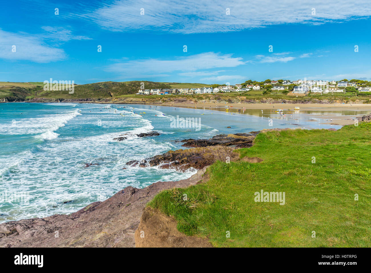 View of the bay at Polzeath in North Cornwall Stock Photo - Alamy