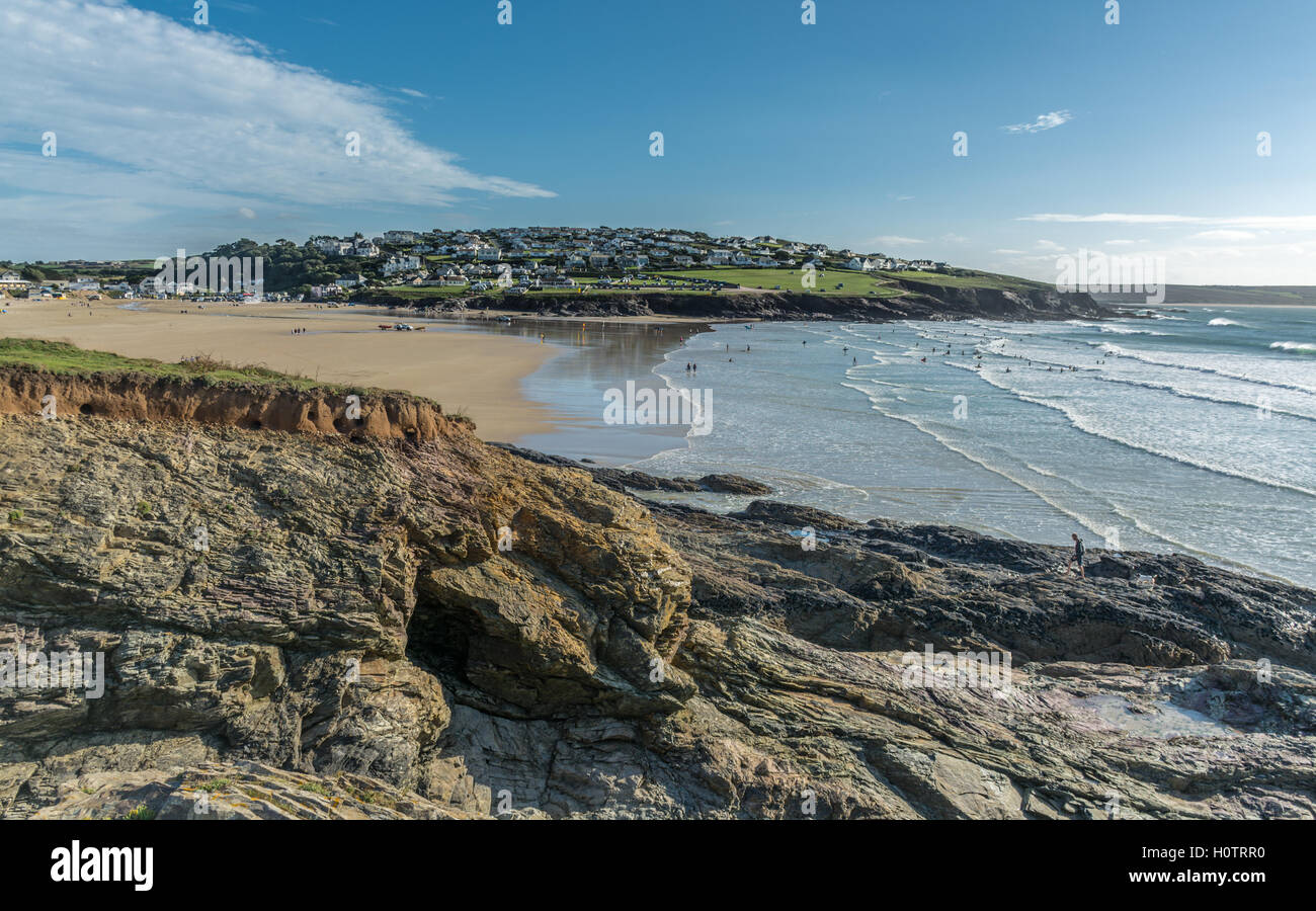 Beach view at Polzeath in North Cornwall Stock Photo - Alamy