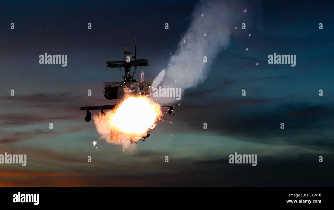 Military gunship helicopters exploding after being hit by missile Stock ...