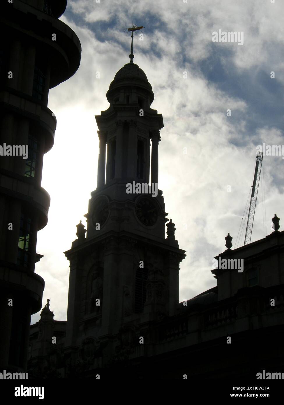Silhouette of Clock Tower of Royal Exchange Stock Photo - Alamy