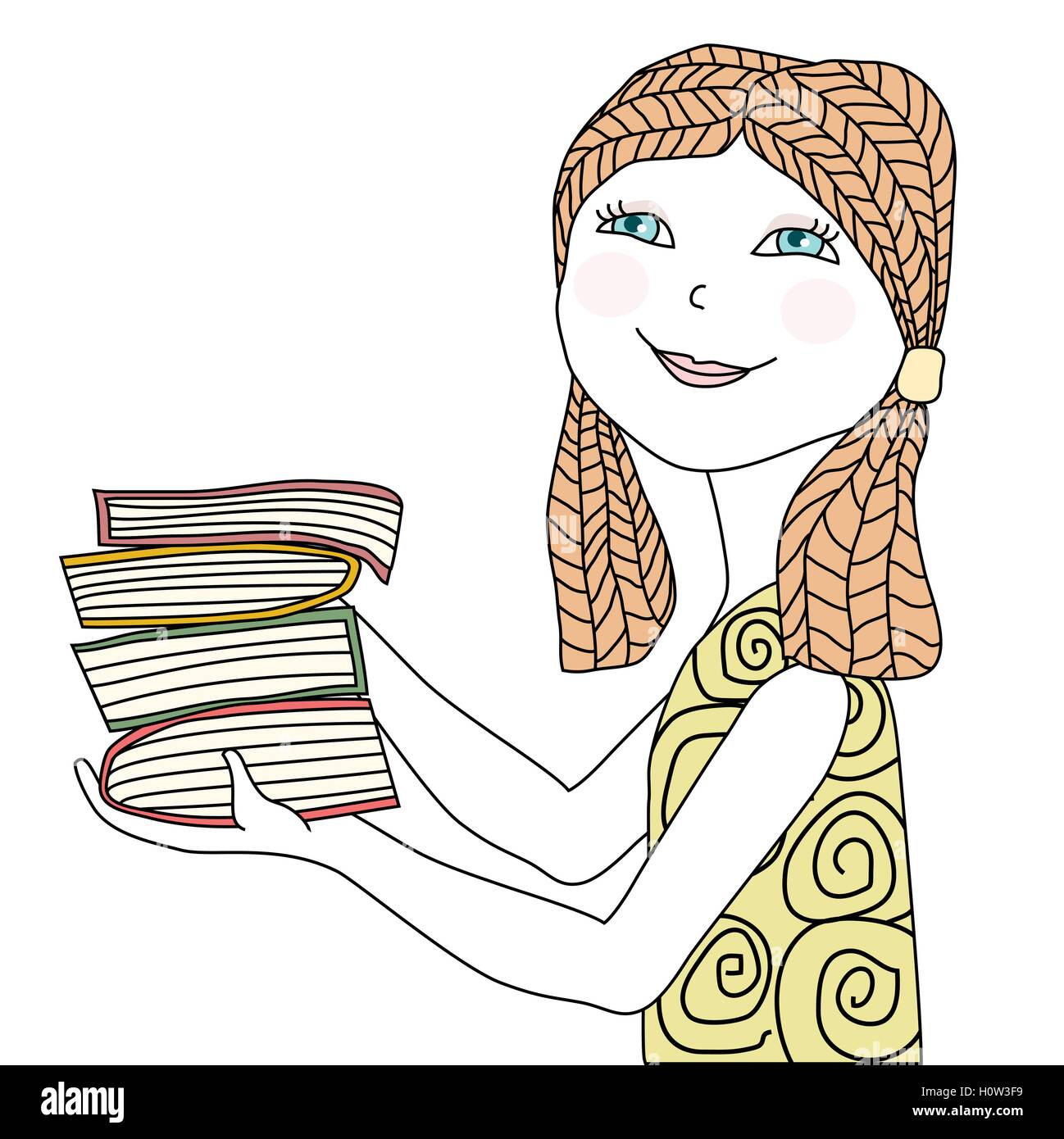 Girl student reading books Stock Vector Images - Alamy