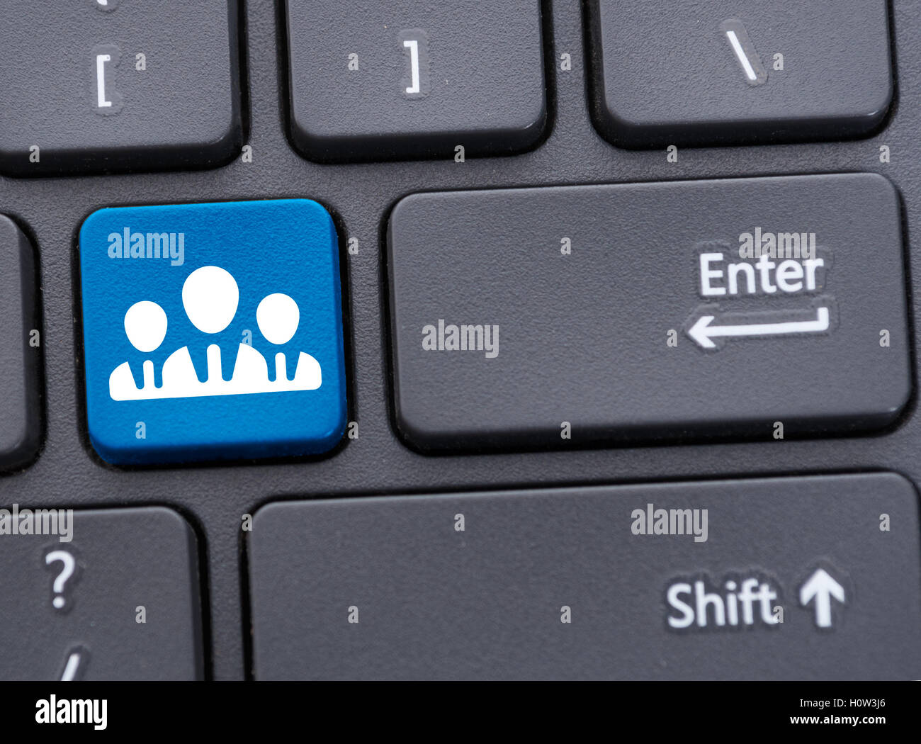 Closeup picture with social group of people button on keyboard of a ...