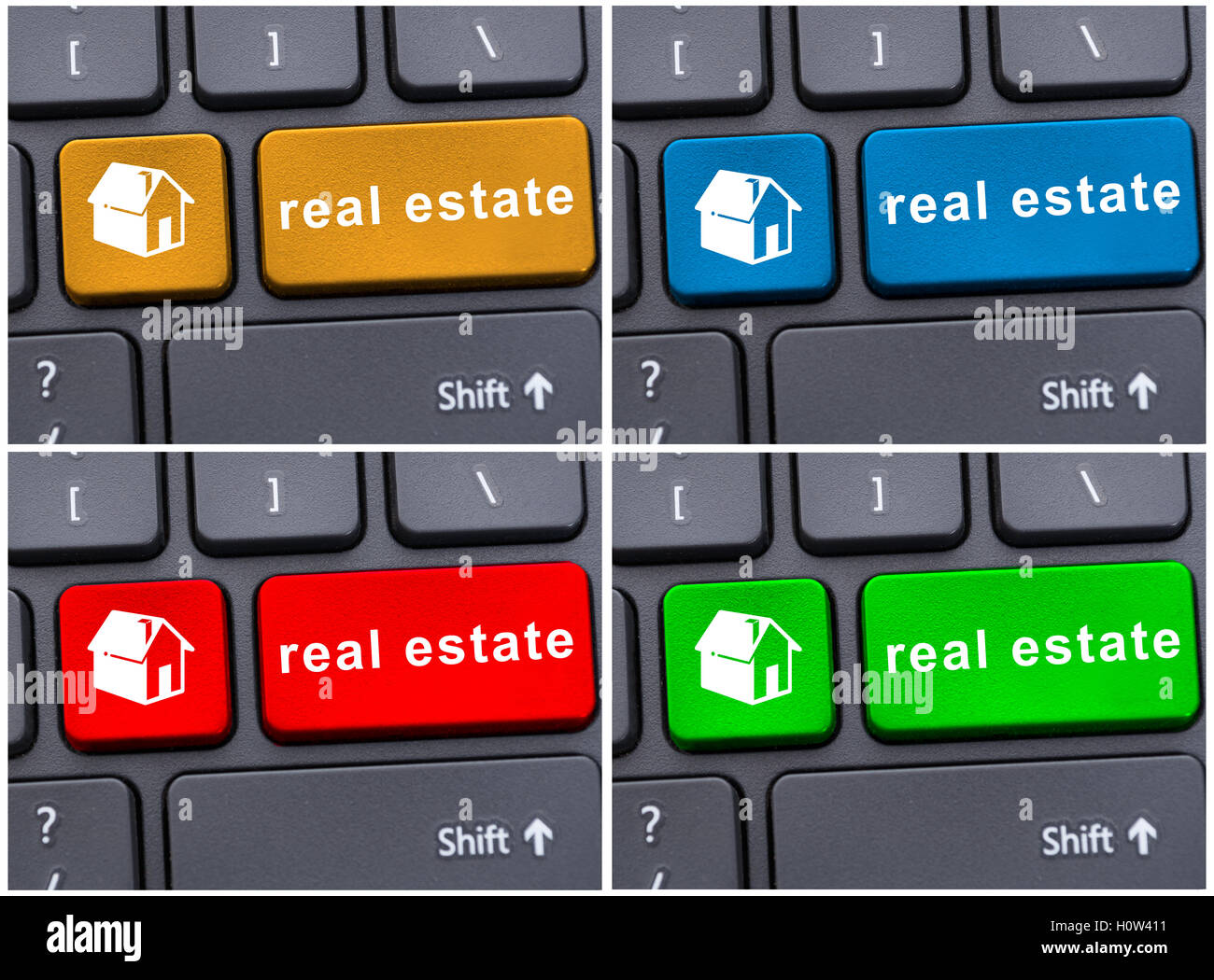Keyboard with real estate text and house symbol as internet rental ...