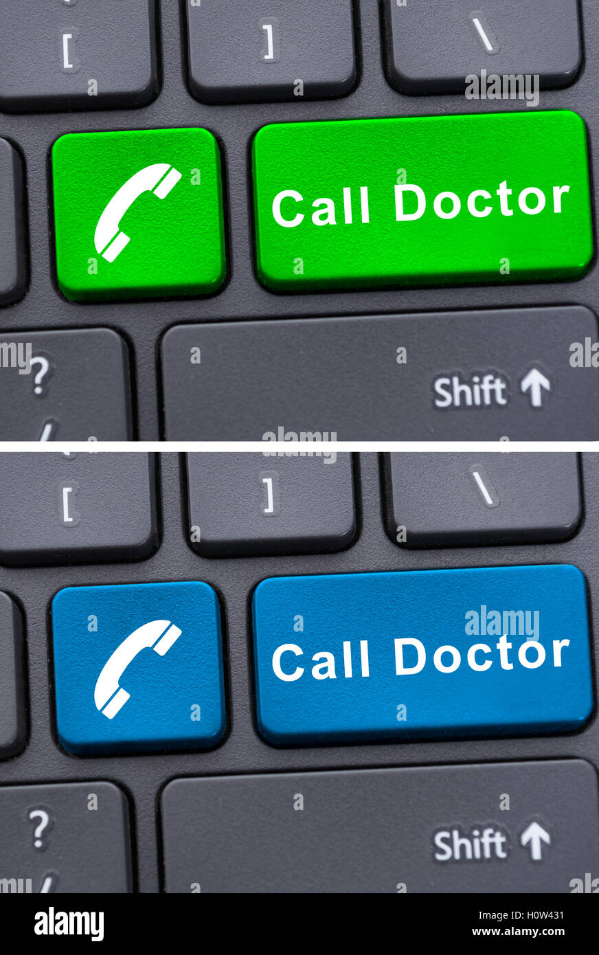 Closeup of call doctor buttons on modern keypad as emergency concept ...