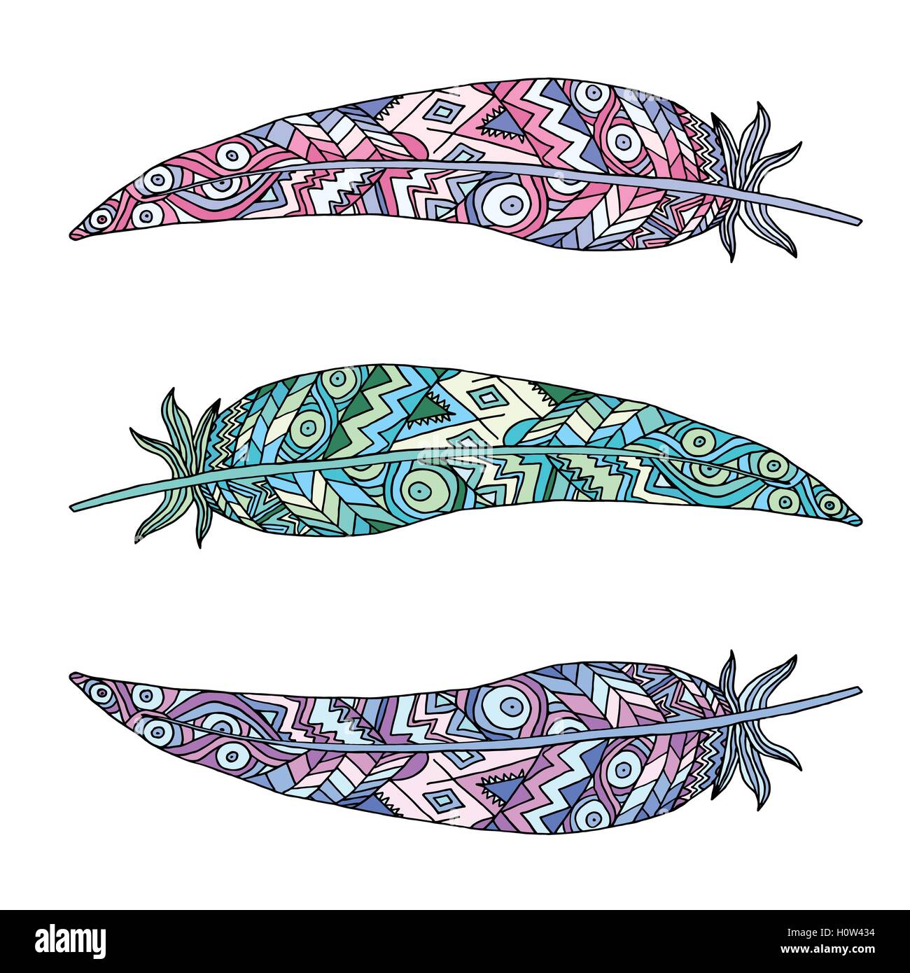 Three patterned feathers on white background Stock Vector Image & Art ...