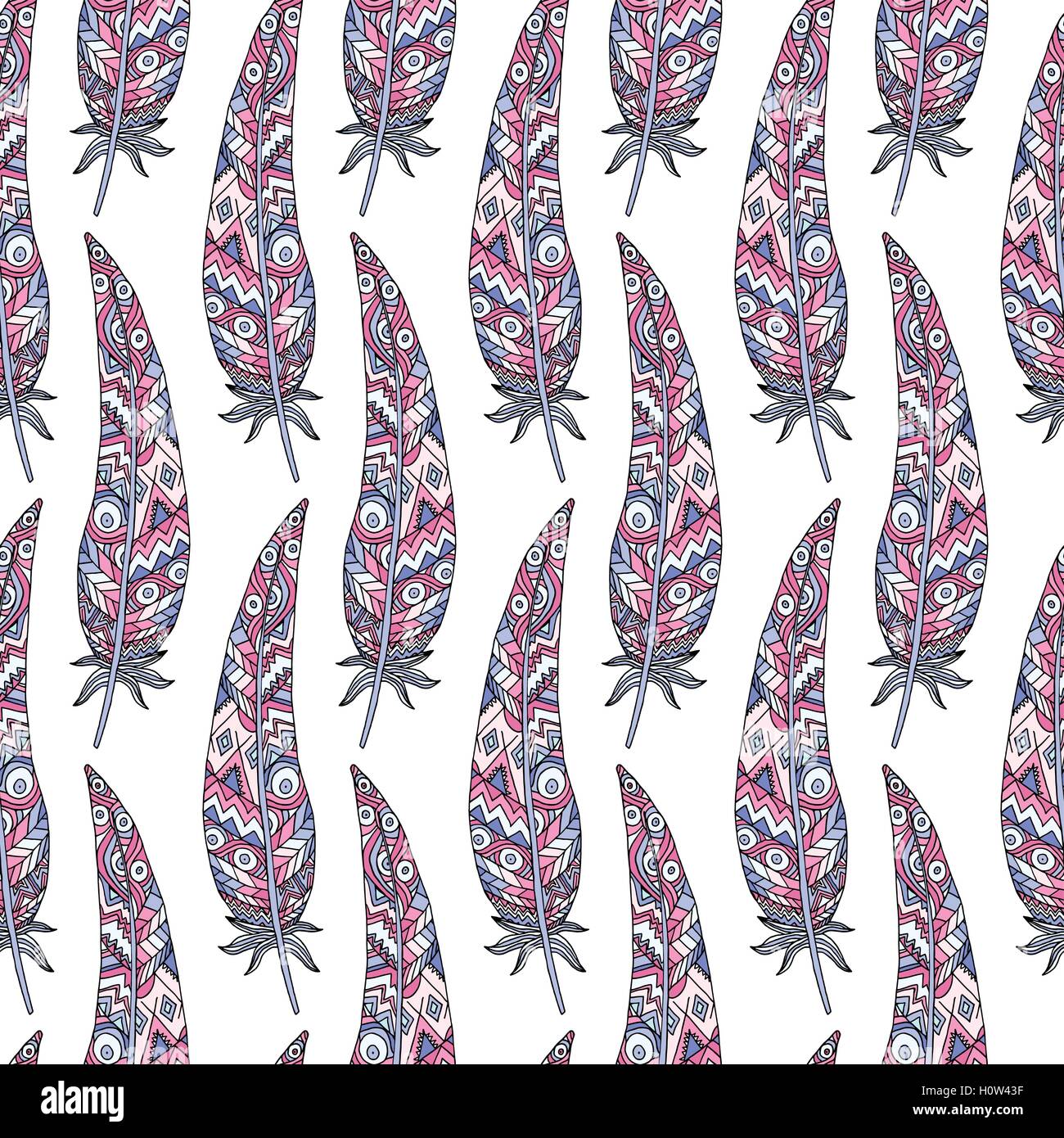 Seamless pattern made of boho feathers on white background Stock Vector ...