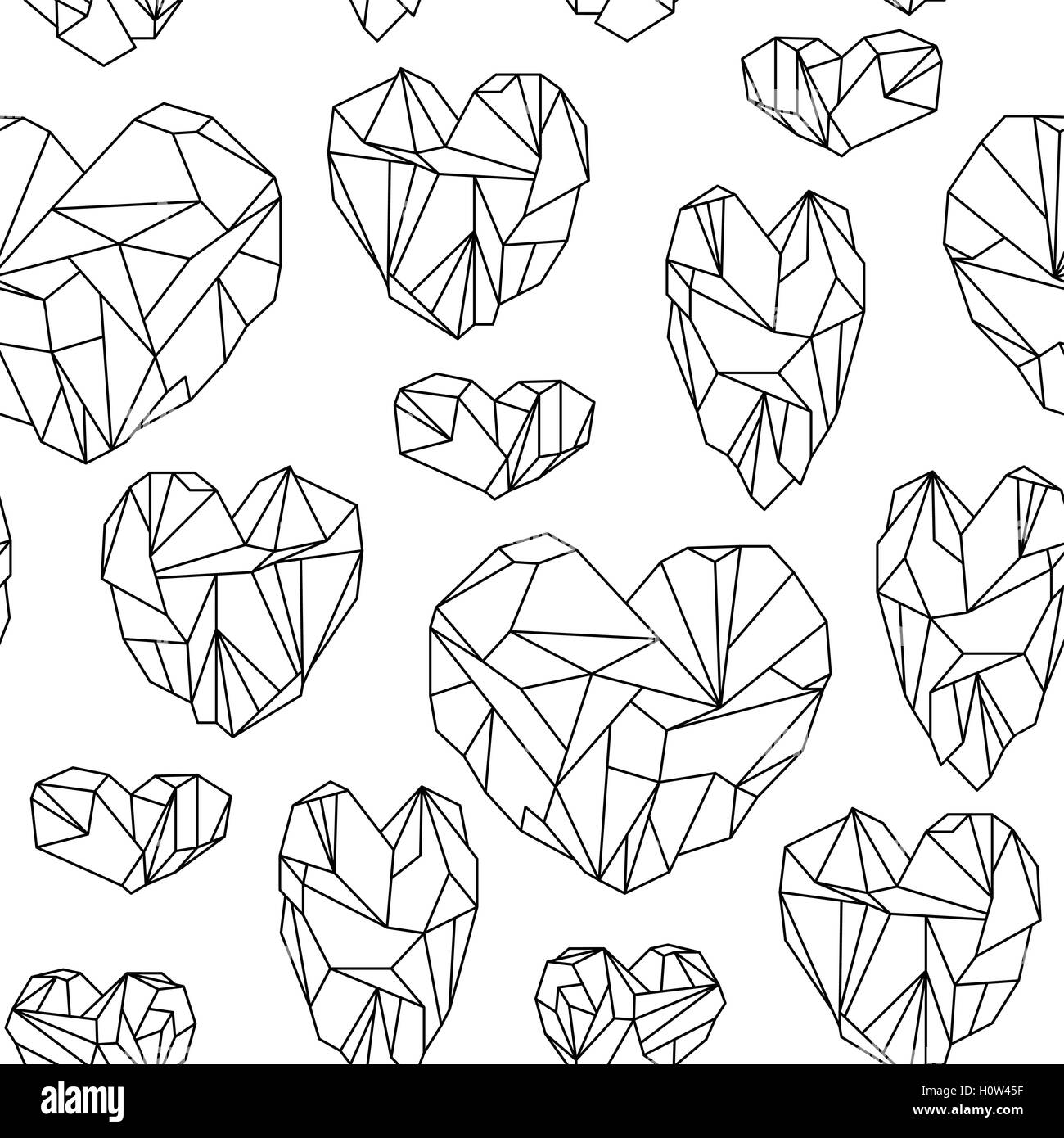 Seamless pattern made of mineral heart-shaped crystals on white ...