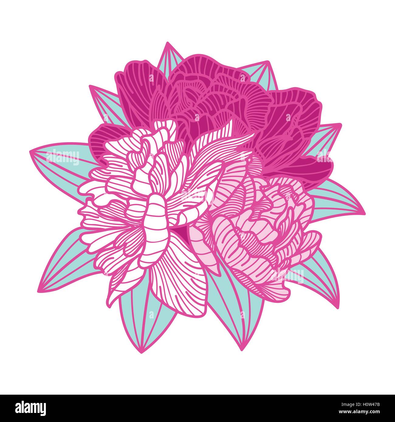 bouquet illustration made of peonies on white background Stock Vector ...