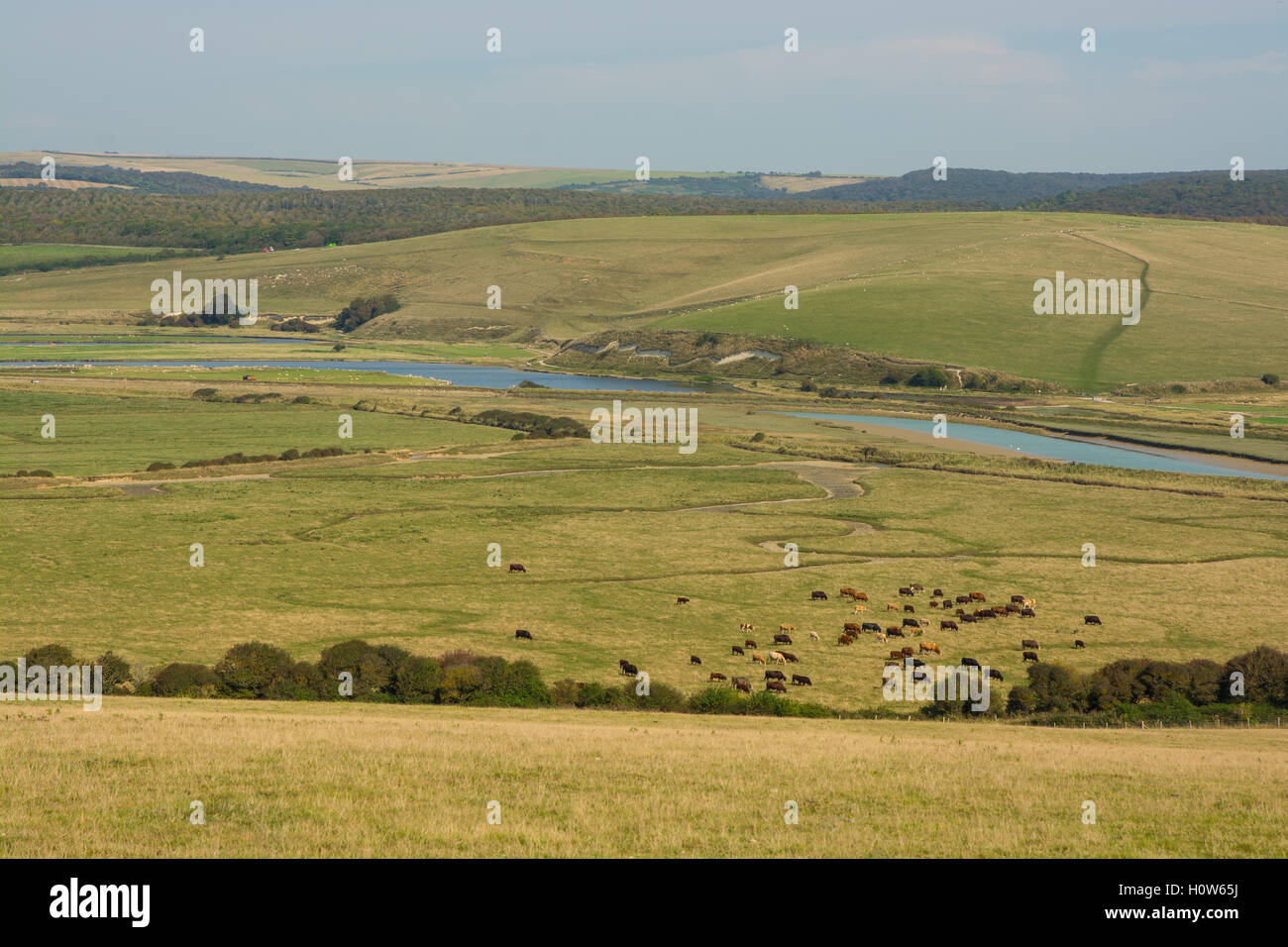 The River Cuckmere estuary with meanders at Cuckmere Haven in East ...
