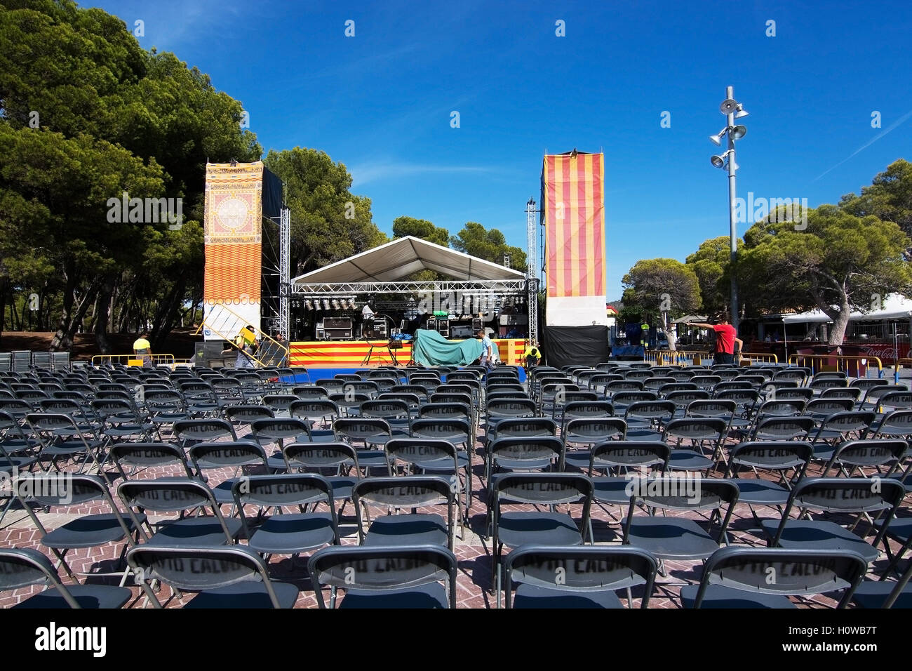 Fiesta play performance Moors and Christians and audience on a sunny ...