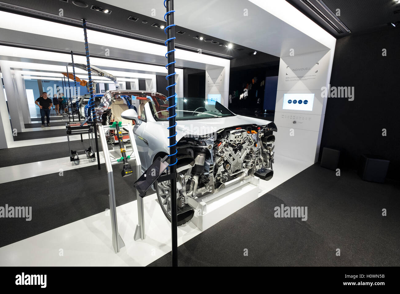 Display of modern car manufacture and assembly production line at VW ...