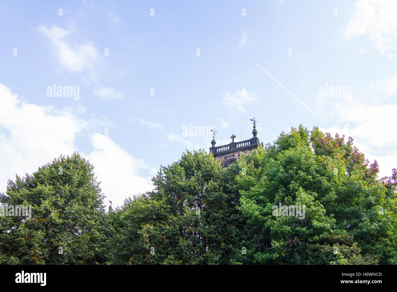 Colour photograph showing the spire of Saint Modwen's Church, Burton ...